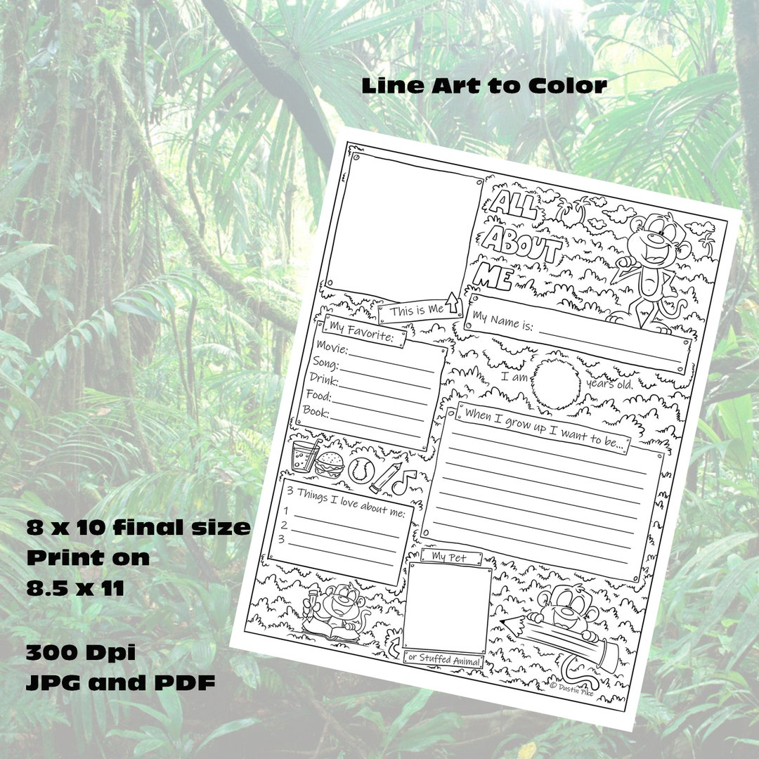 Personalized All About Me Monkey Printable Page for Kids - Fun ...