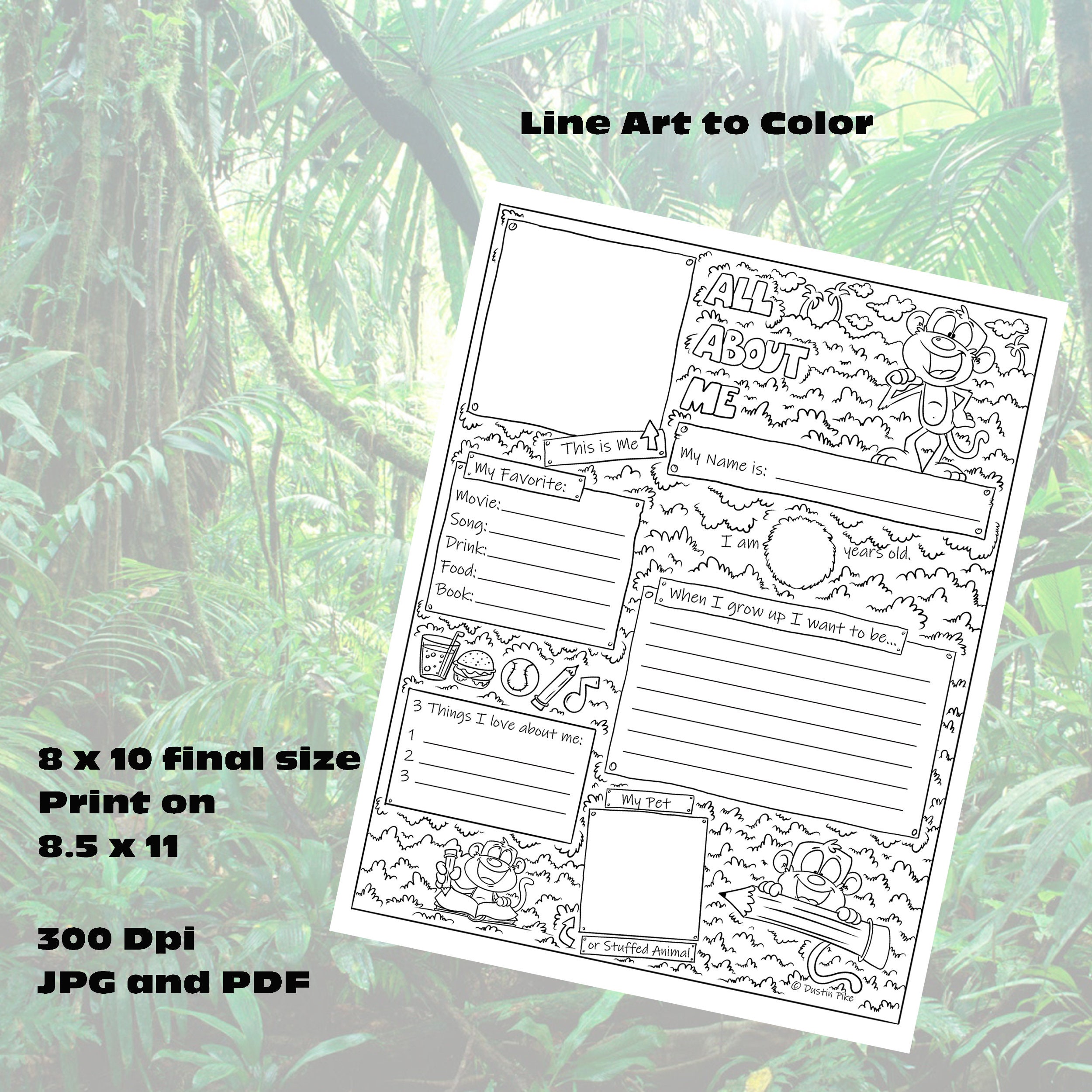 Personalized All About Me Monkey Printable Page for Kids - Fun ...