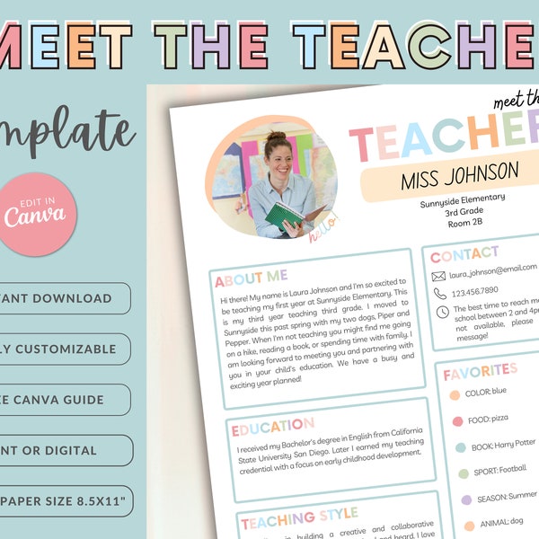 Meet the Teacher Template - Etsy