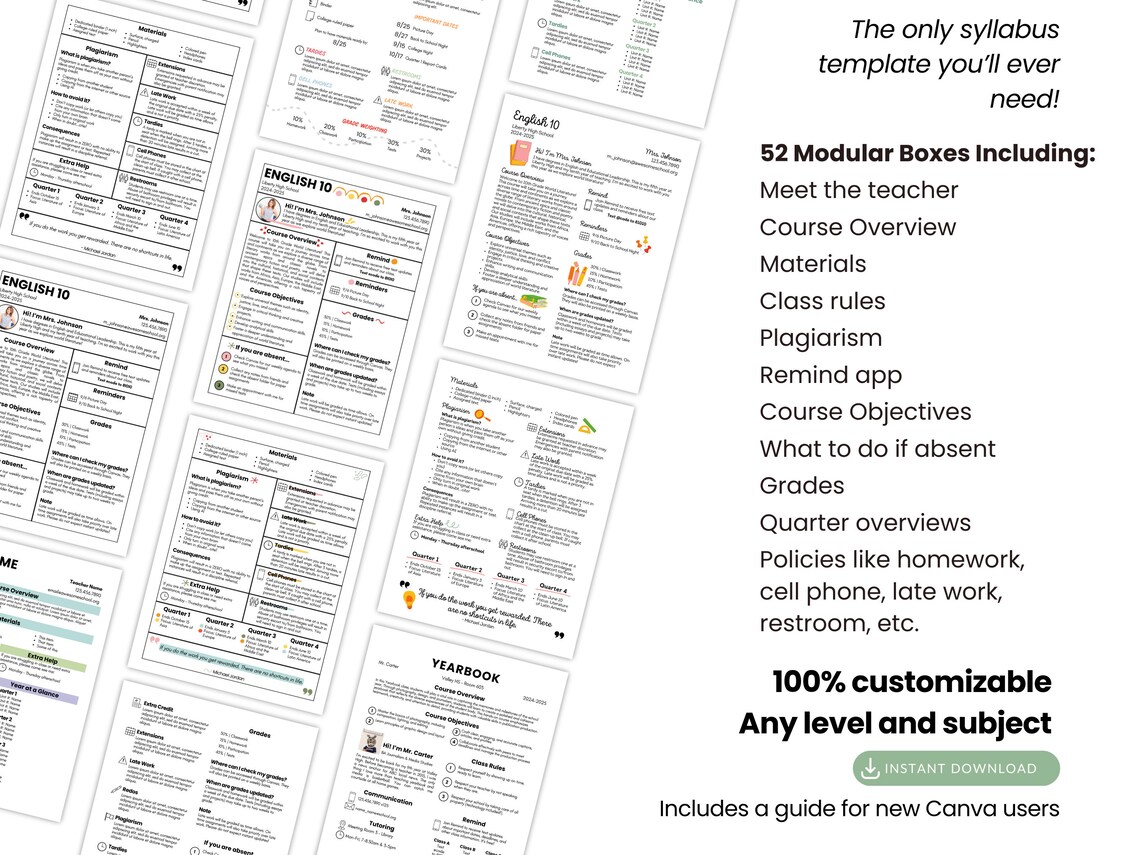 Custom Syllabus Template | Modular Syllabus Creator System | Editable ...
