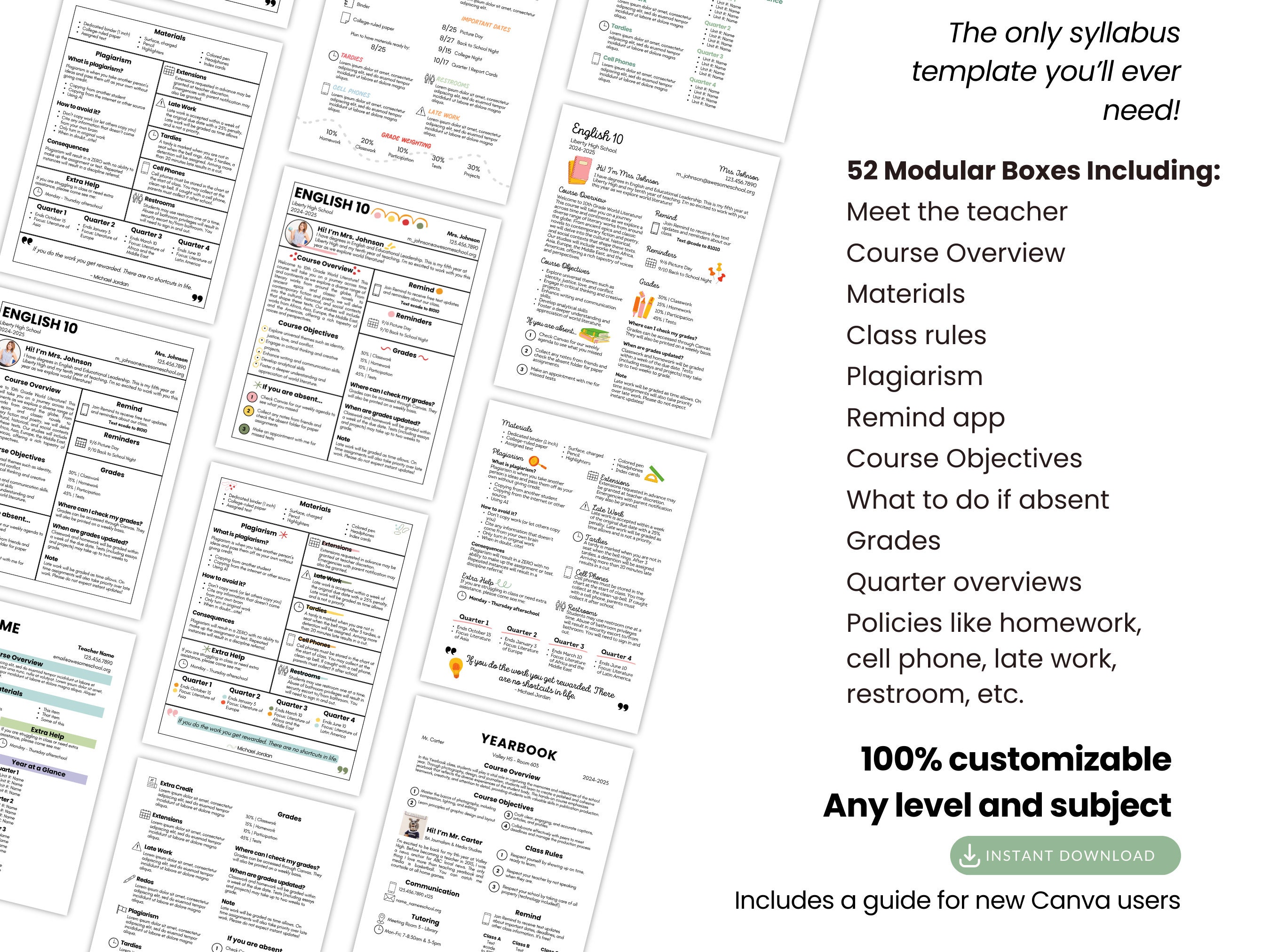 Custom Syllabus Template | Modular Syllabus Creator System | Editable ...