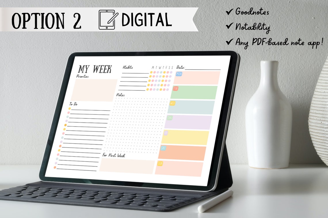 Weekly Planner Template Printable and Digital PDF Landscape Dashboard ...