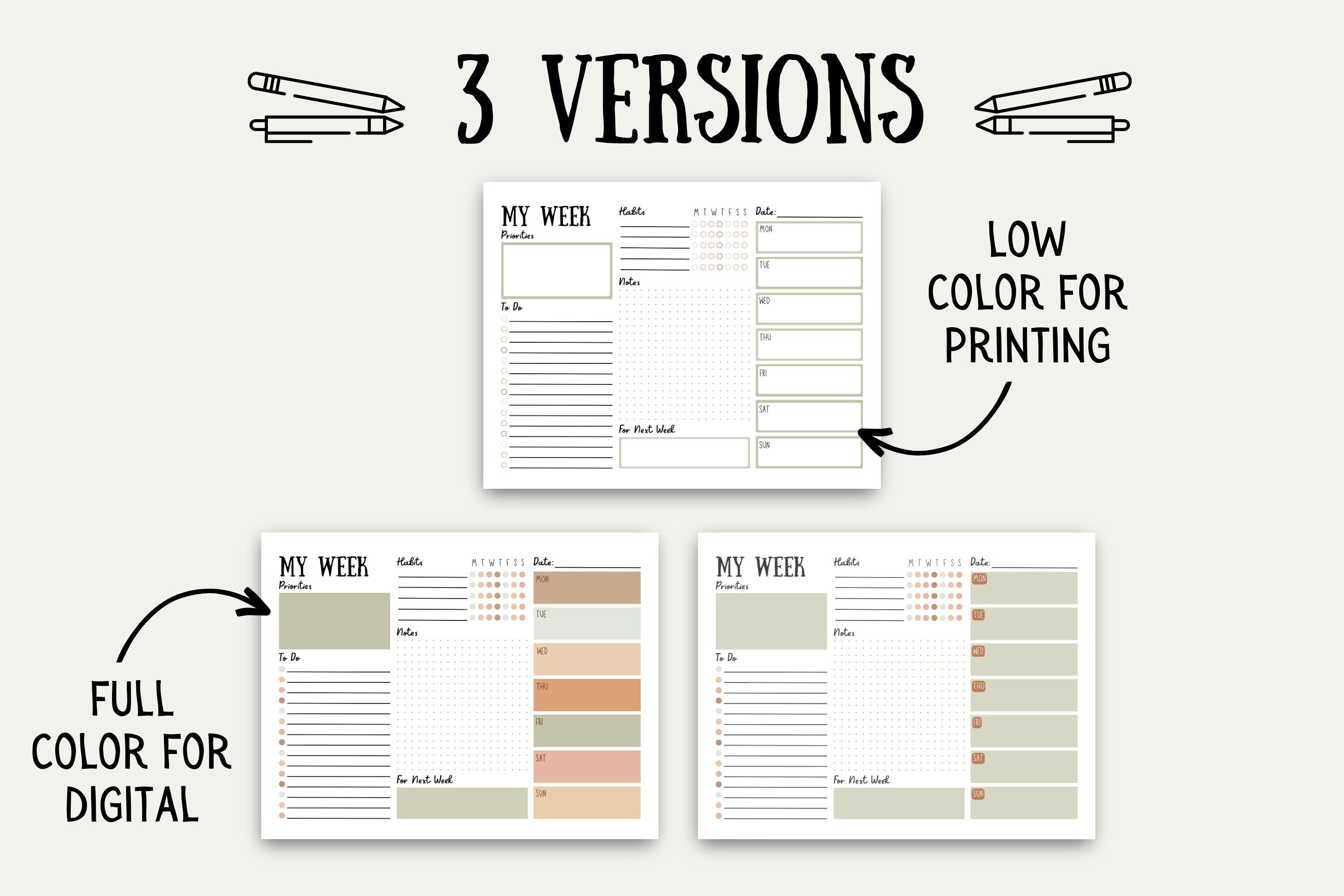 Weekly Planner Template Printable and Digital PDF Landscape Dashboard ...