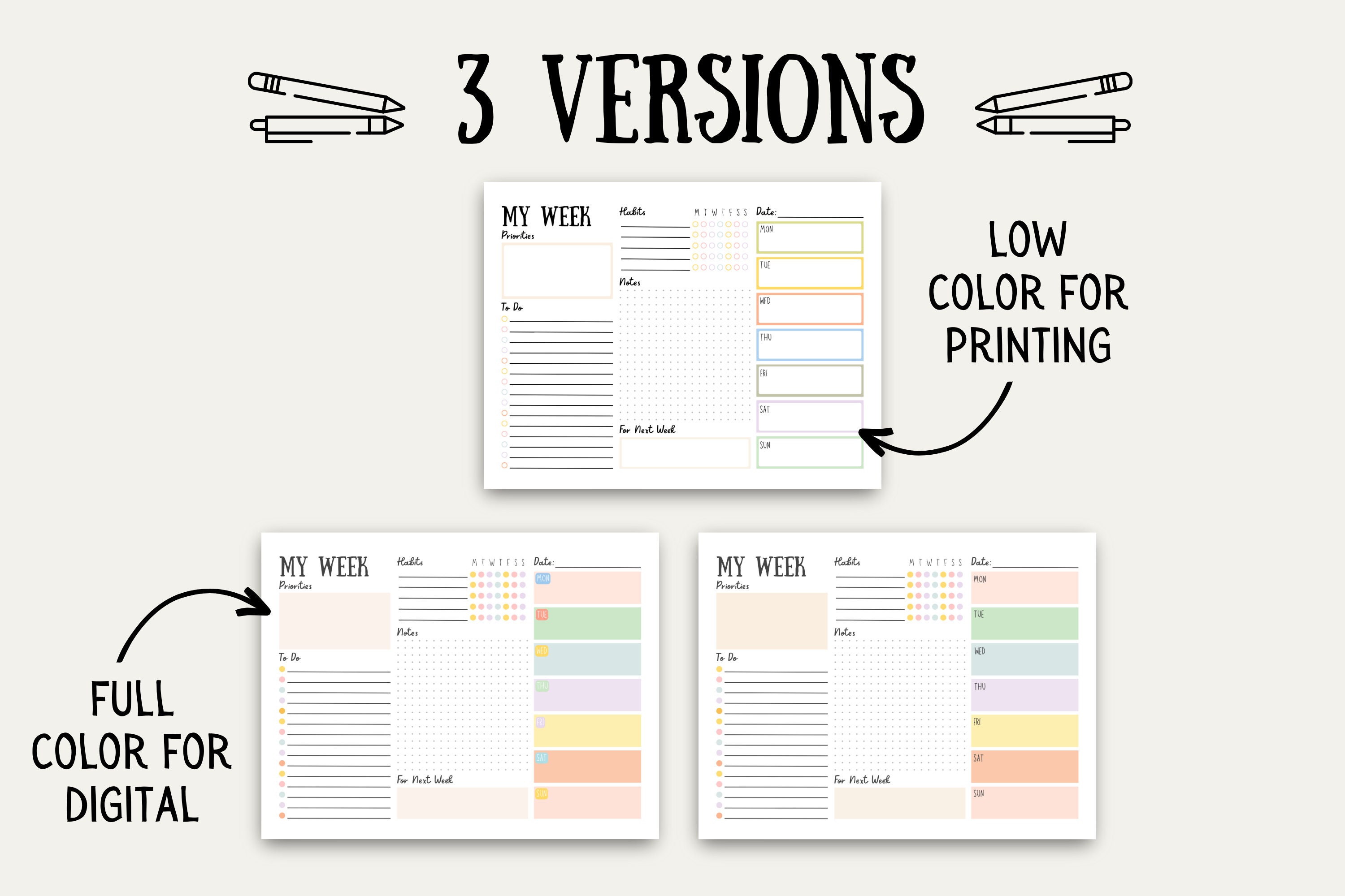 Weekly Planner Template | Printable and Digital | PDF | Landscape ...