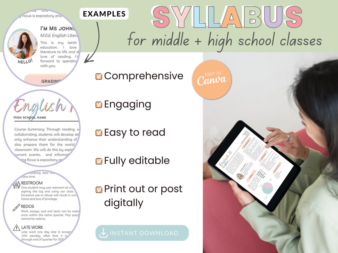 Editable Syllabus Template for Middle & High School Visual, Colorful ...