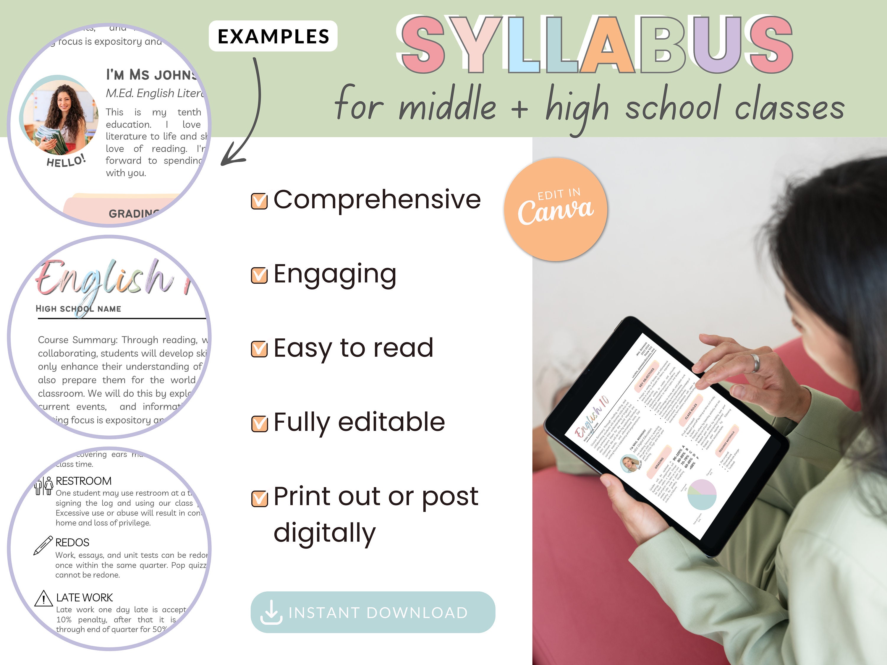 Editable Syllabus Template for Middle & High School Visual, Colorful ...