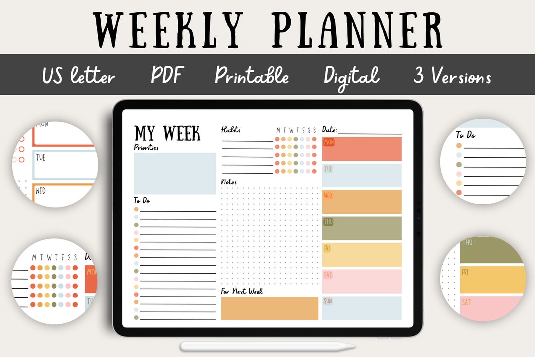 Weekly Planner Template | Printable and Digital | PDF | Landscape ...