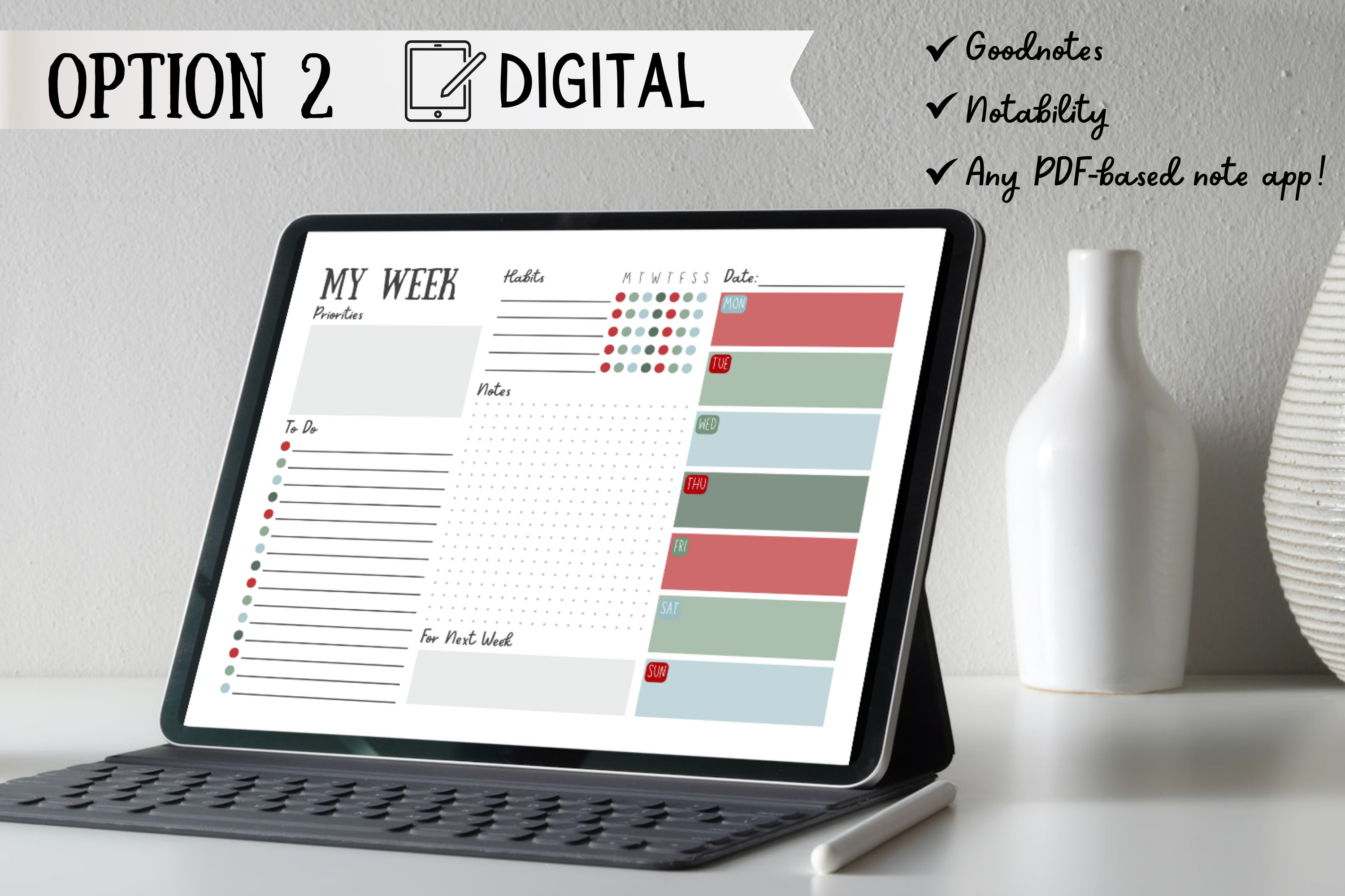 Weekly Planner Template Printable and Digital PDF Landscape Dashboard ...