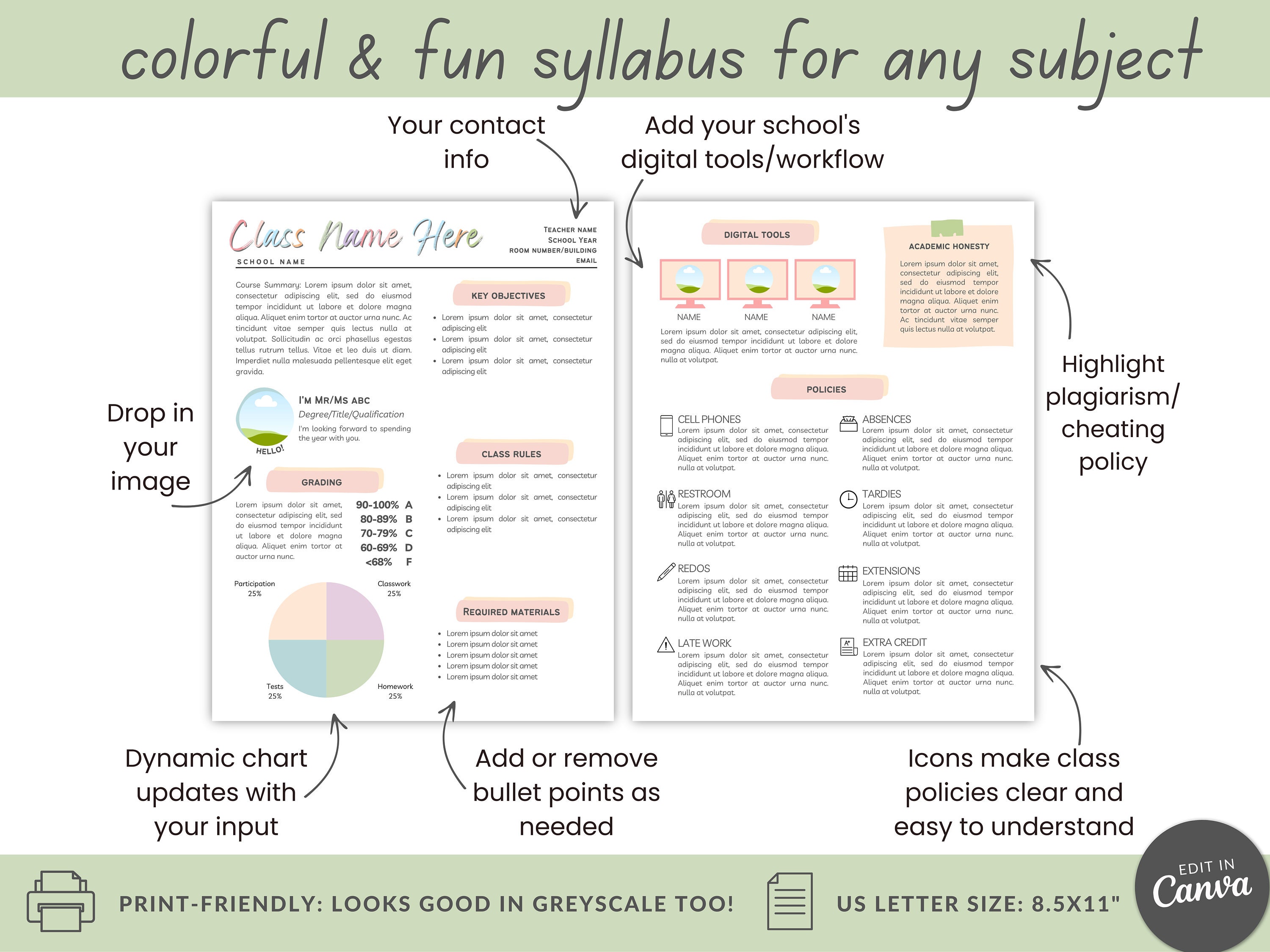 Editable Syllabus Template for Middle & High School Visual, Colorful ...