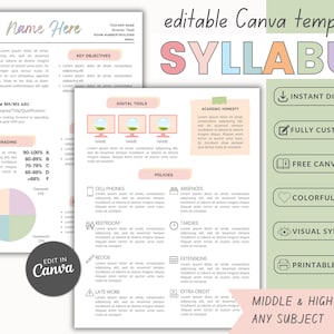 Editable Syllabus Template for Middle & High School Visual, Colorful ...