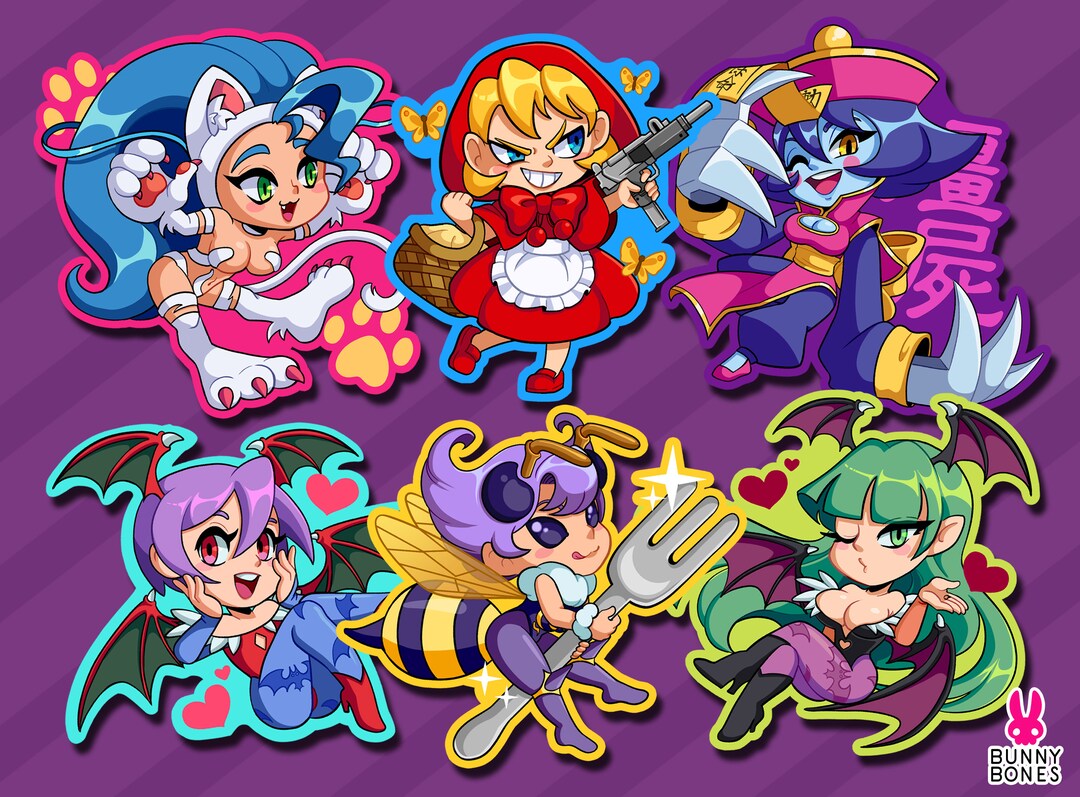 Darkstalkers Vinyl Stickers ~ Morrigan, Lilith, Felicia, B.b.hood, Q-bee and Hsien-ko - Etsy