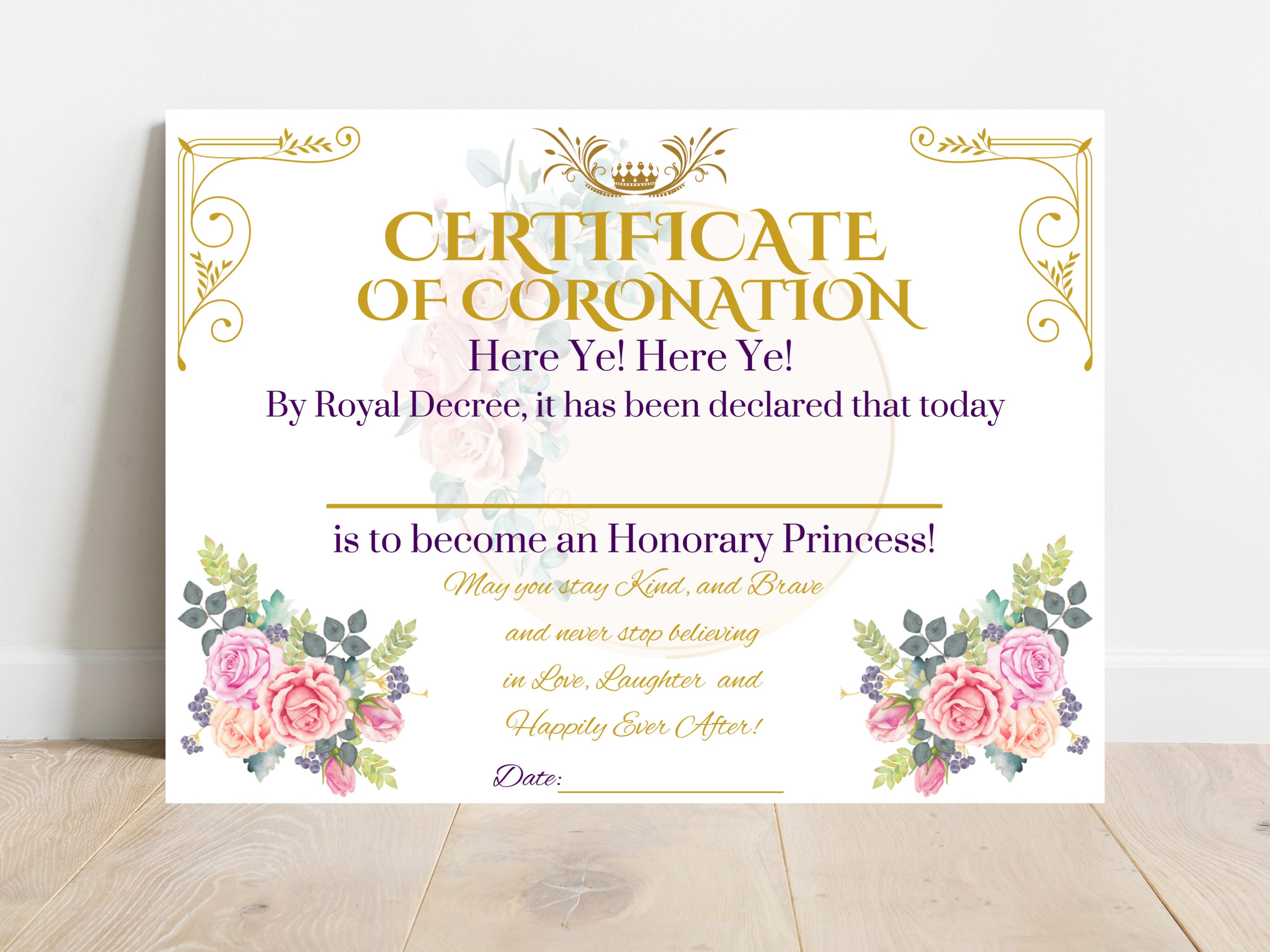 Personalized Princess Party Coronation Certificate, Princess Crowning ...