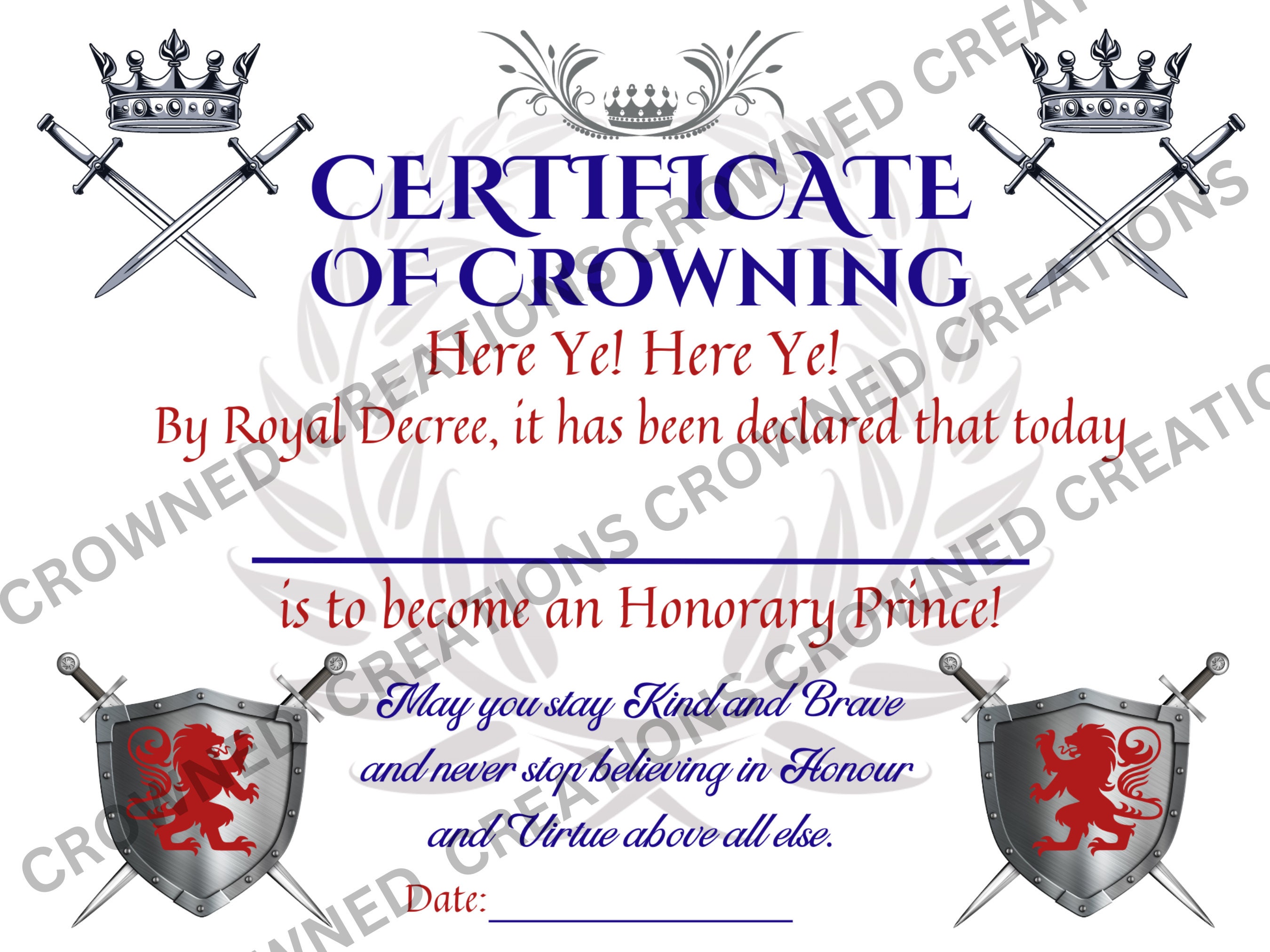 Prince Certificate AND Knight Certificate, Prince Party Favor, Prince ...
