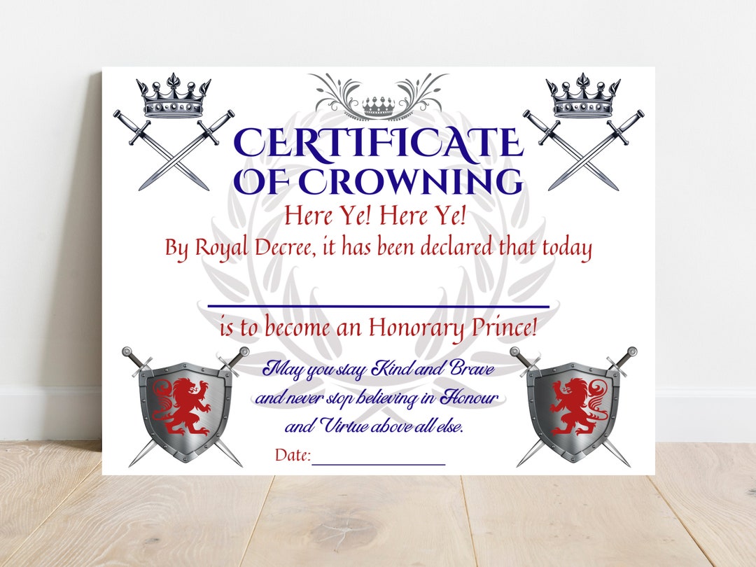 Prince Certificate AND Knight Certificate, Prince Party Favor, Prince ...