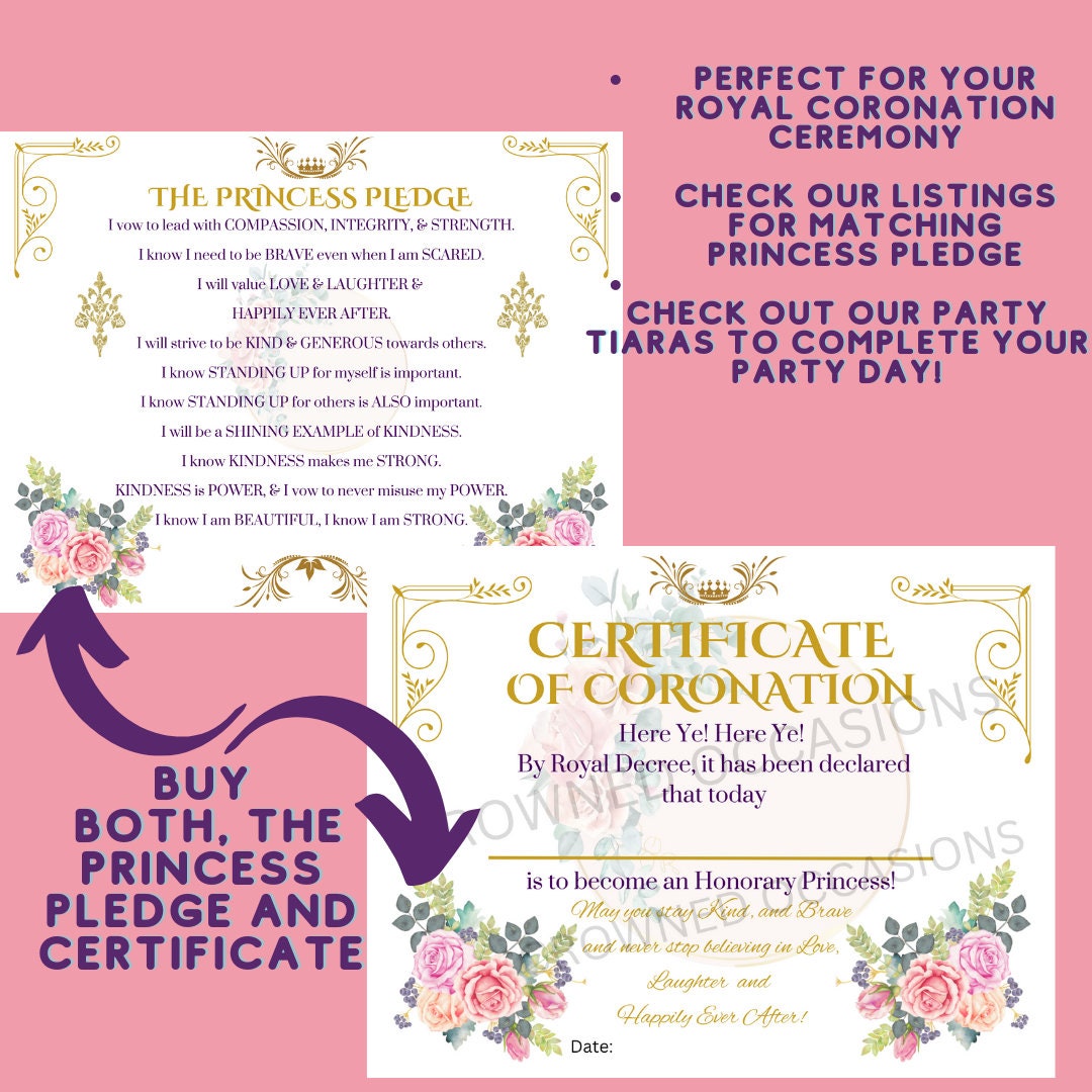 Personalized Princess Party Coronation Certificate, Princess Crowning ...