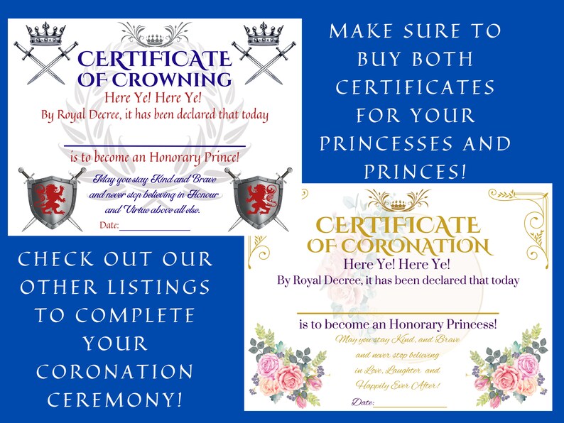 Prince Certificate AND Knight Certificate, Prince Party Favor, Prince ...