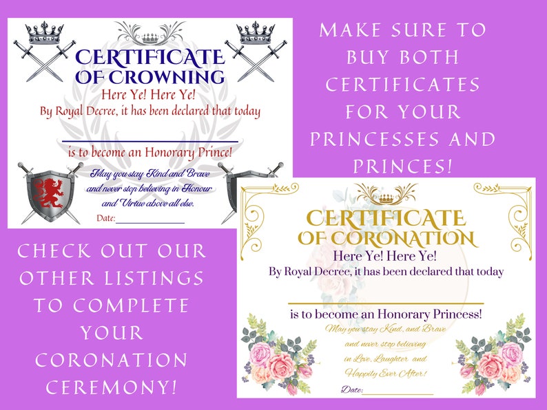 Personalized Princess Party Coronation Certificate, Princess Crowning ...