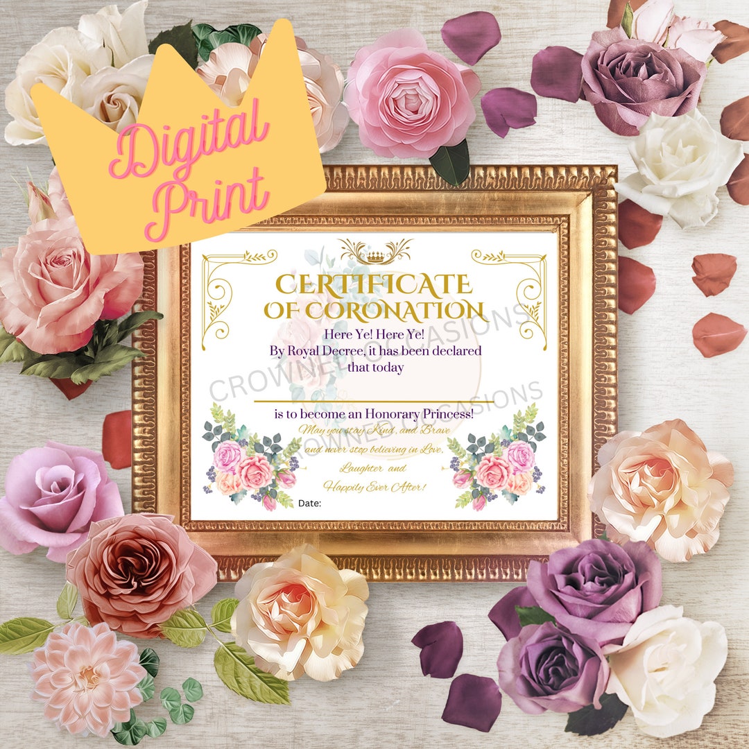 Personalized Princess Party Coronation Certificate, Princess Crowning ...