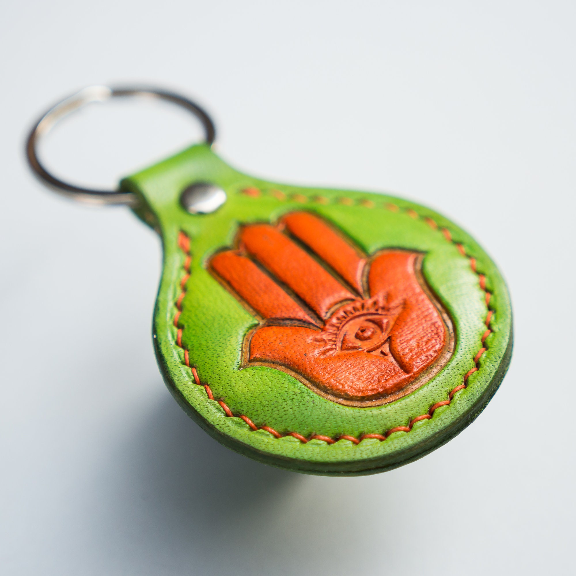 Leather keychain for women lucky keychain Hamsa leather | Etsy