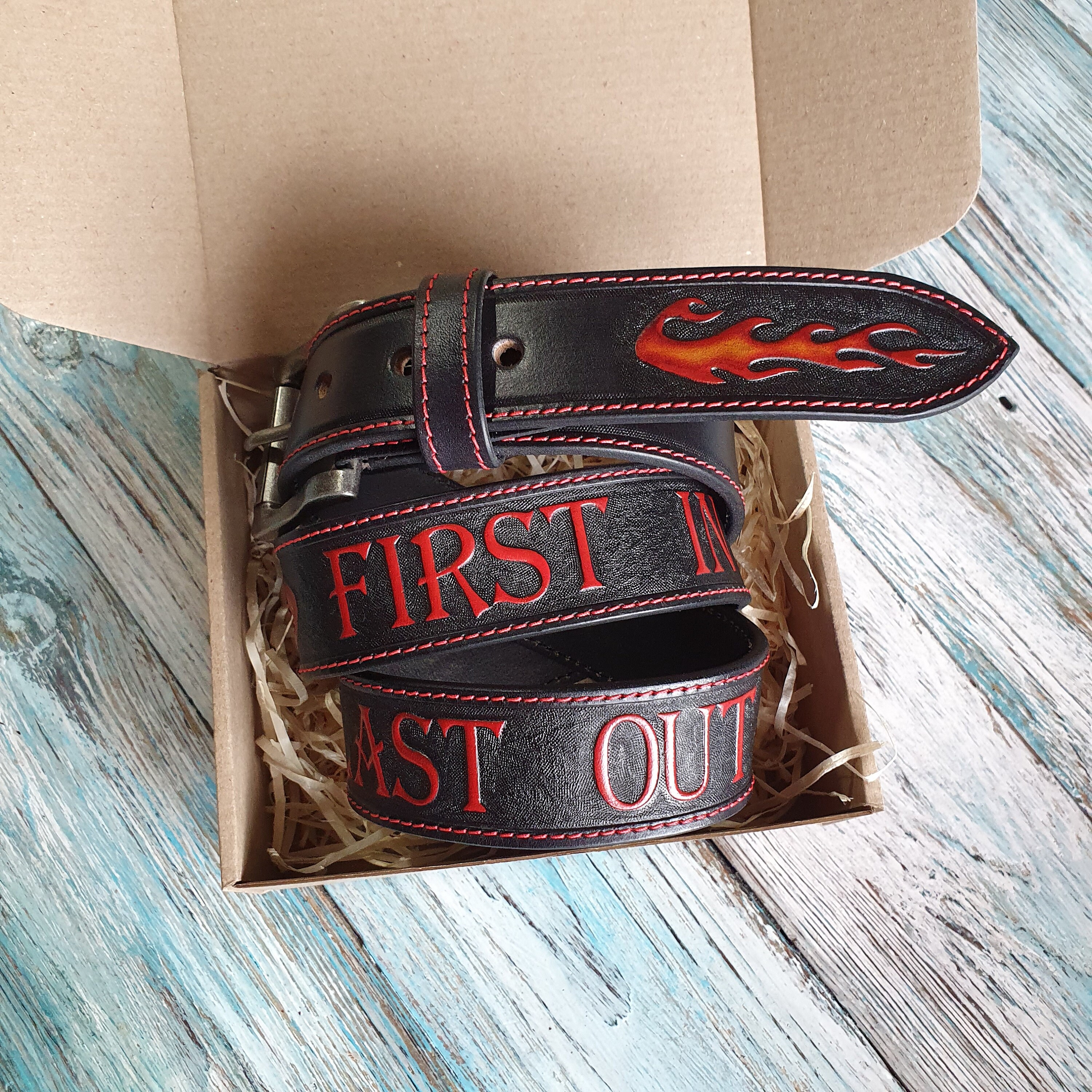 Gifts for firefighter Men's leather belt Firefighter | Etsy