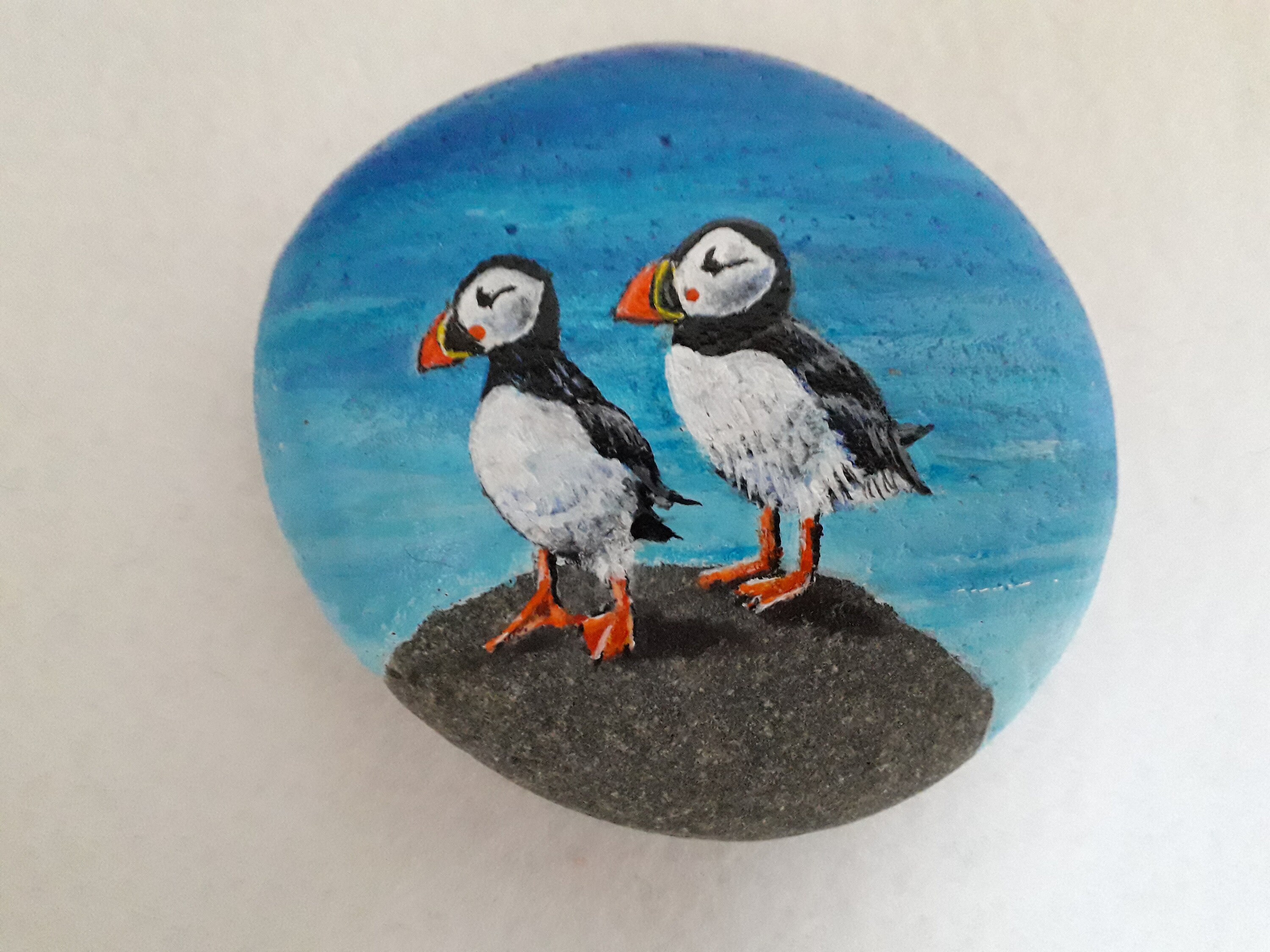 Puffin . Puffin Painting. Puffin Art. Puffin Rock Painting. - Etsy