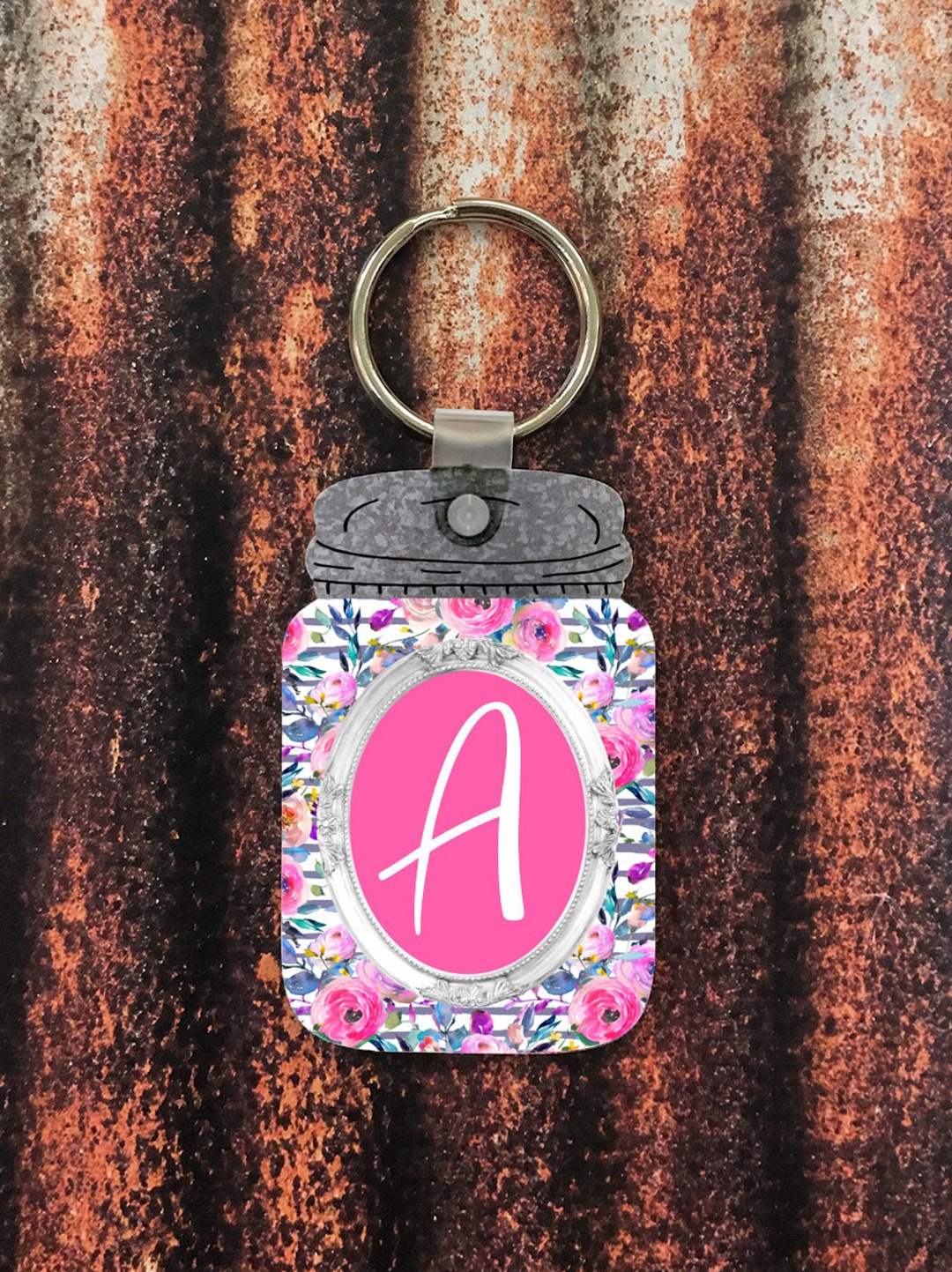 DIGITAL FILE Pink Floral Mason Jar Keychain Sublimation Design - Etsy