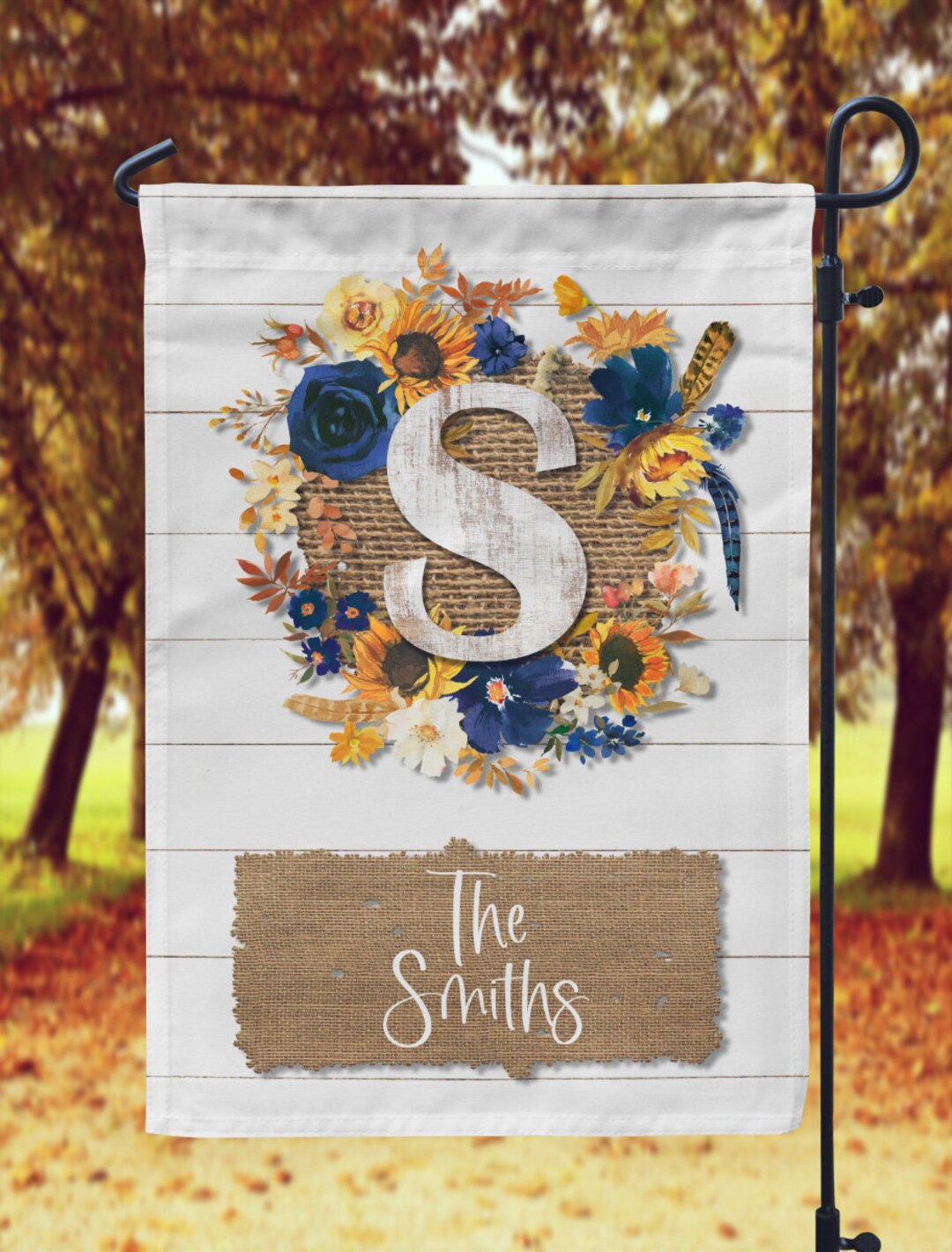 DIGITAL FILE Rustic Shiplap Navy Sunflower Floral Fall Garden Flag ...