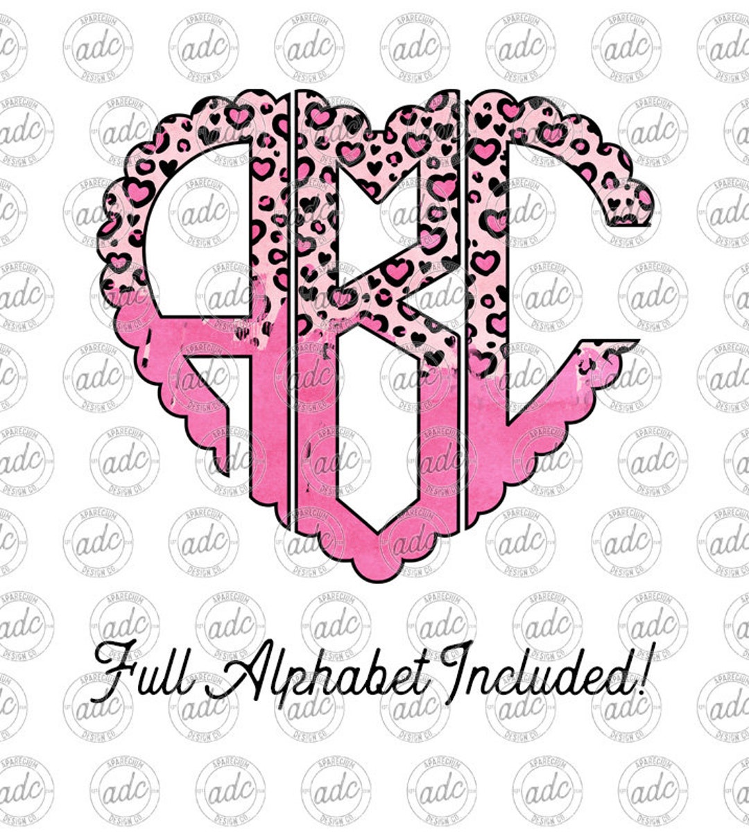 DIGITAL FILE Valentine's Day Leopard Print Heart Monogram Alphabet ...
