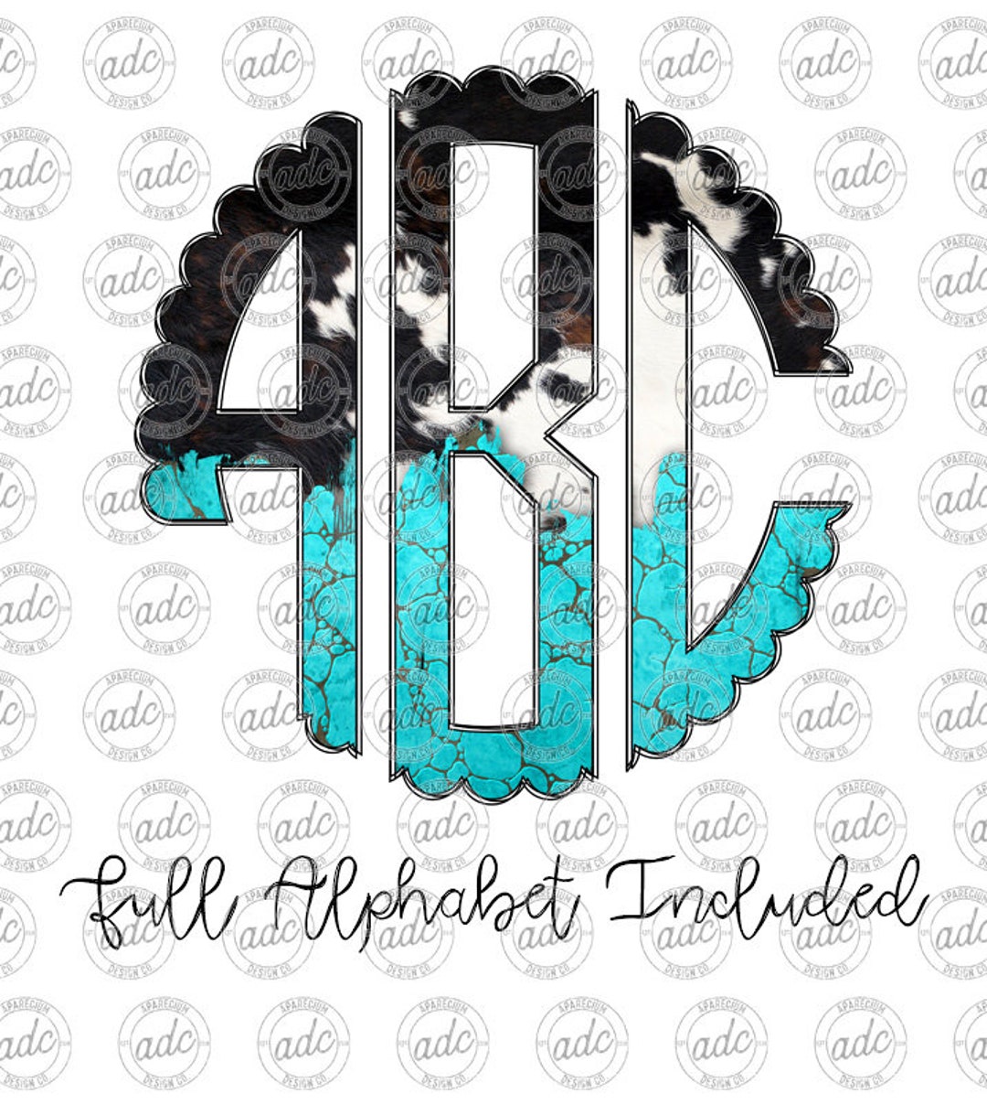 DIGITAL FILE Turquoise Cow Print Monogram Alphabet Bundle Sublimation ...