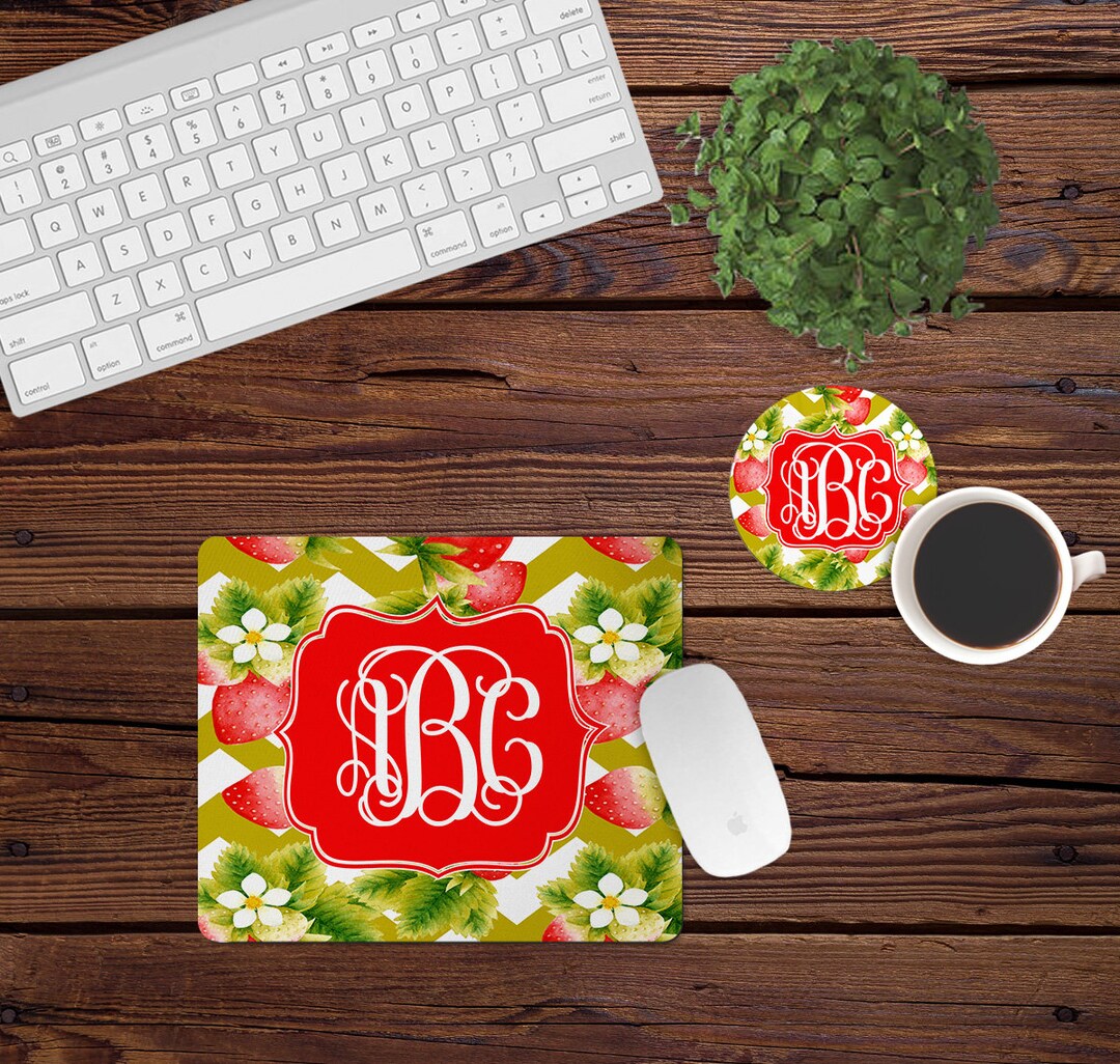 DIGITAL FILE Strawberry Chevron Mouse Pad and Coaster Desk Set ...