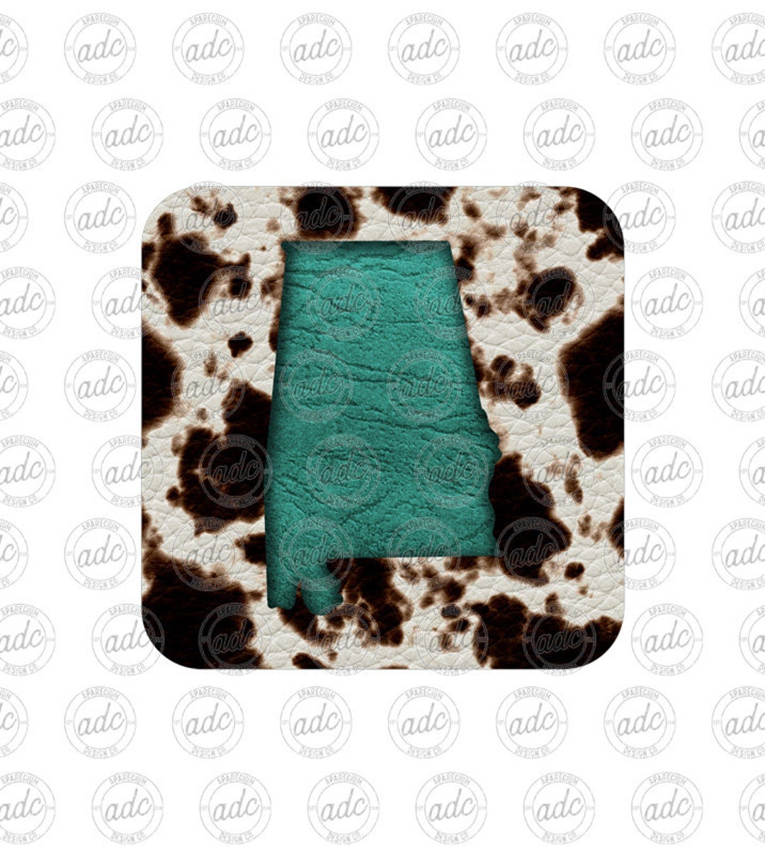 DIGITAL FILE State of Alabama Cow Print Turquoise Leather Look Patch ...