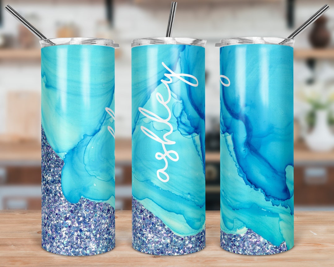 DIGITAL FILE Blue Glitter Alcohol Ink Skinny Tumbler Sublimation Design ...
