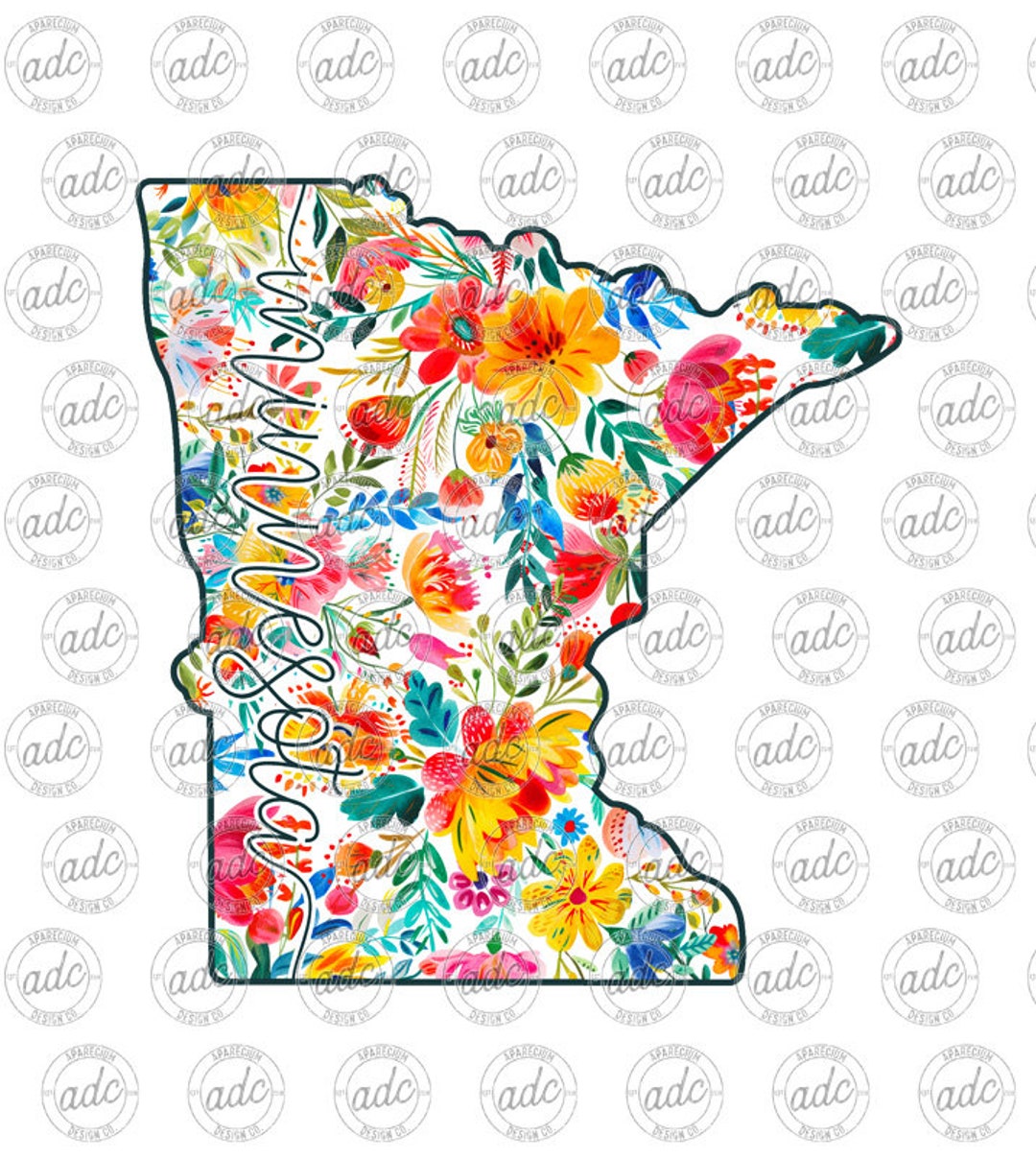 DIGITAL FILE Bright Floral State of Minnesota Sublimation Design - Etsy
