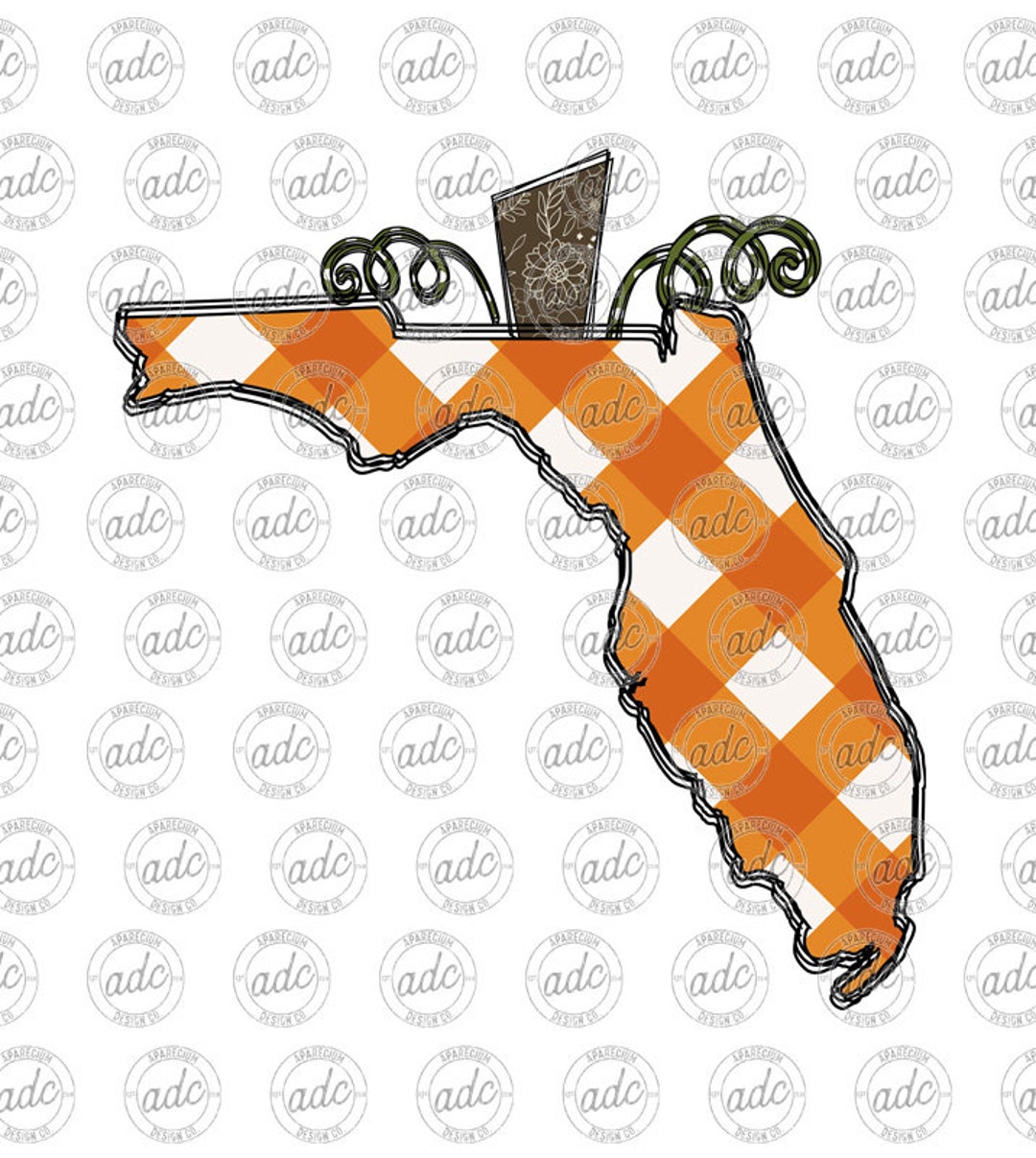 DIGITAL FILE State of Florida Buffalo Plaid Pumpkin Sublimation Design ...