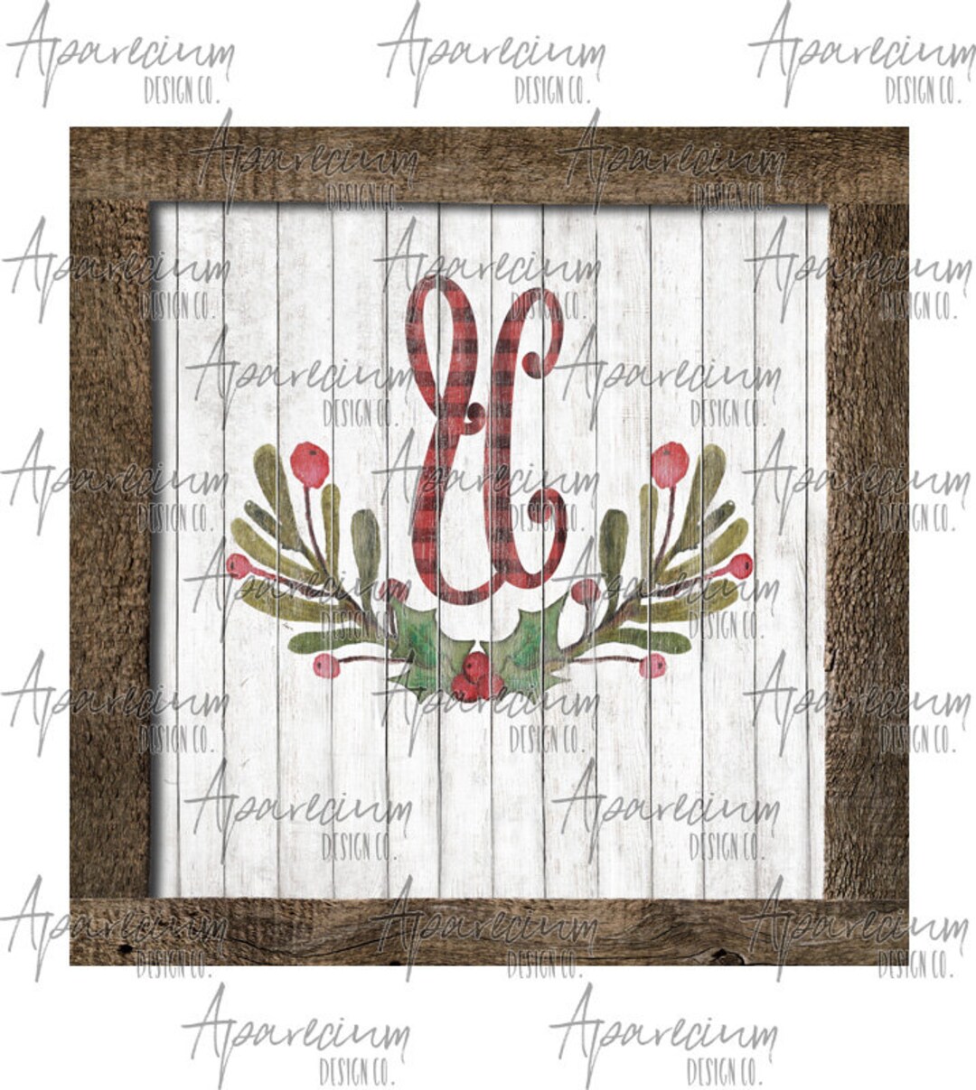 DIGITAL FILE Buffalo Plaid Monogram U Christmas Holly Door Hanger ...
