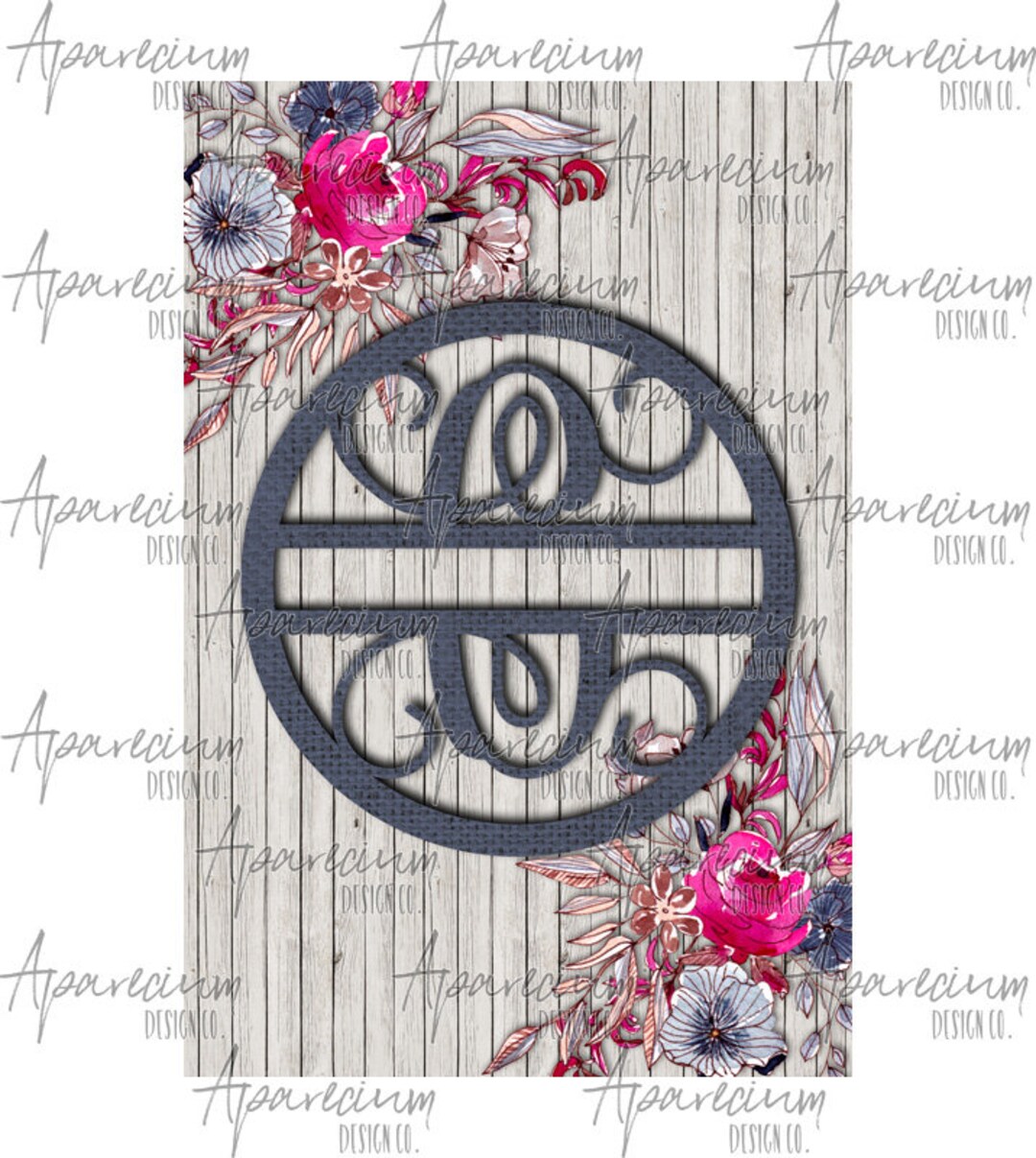 DIGITAL FILE Pink and Navy Floral White Shiplap Split Monogram C Garden ...
