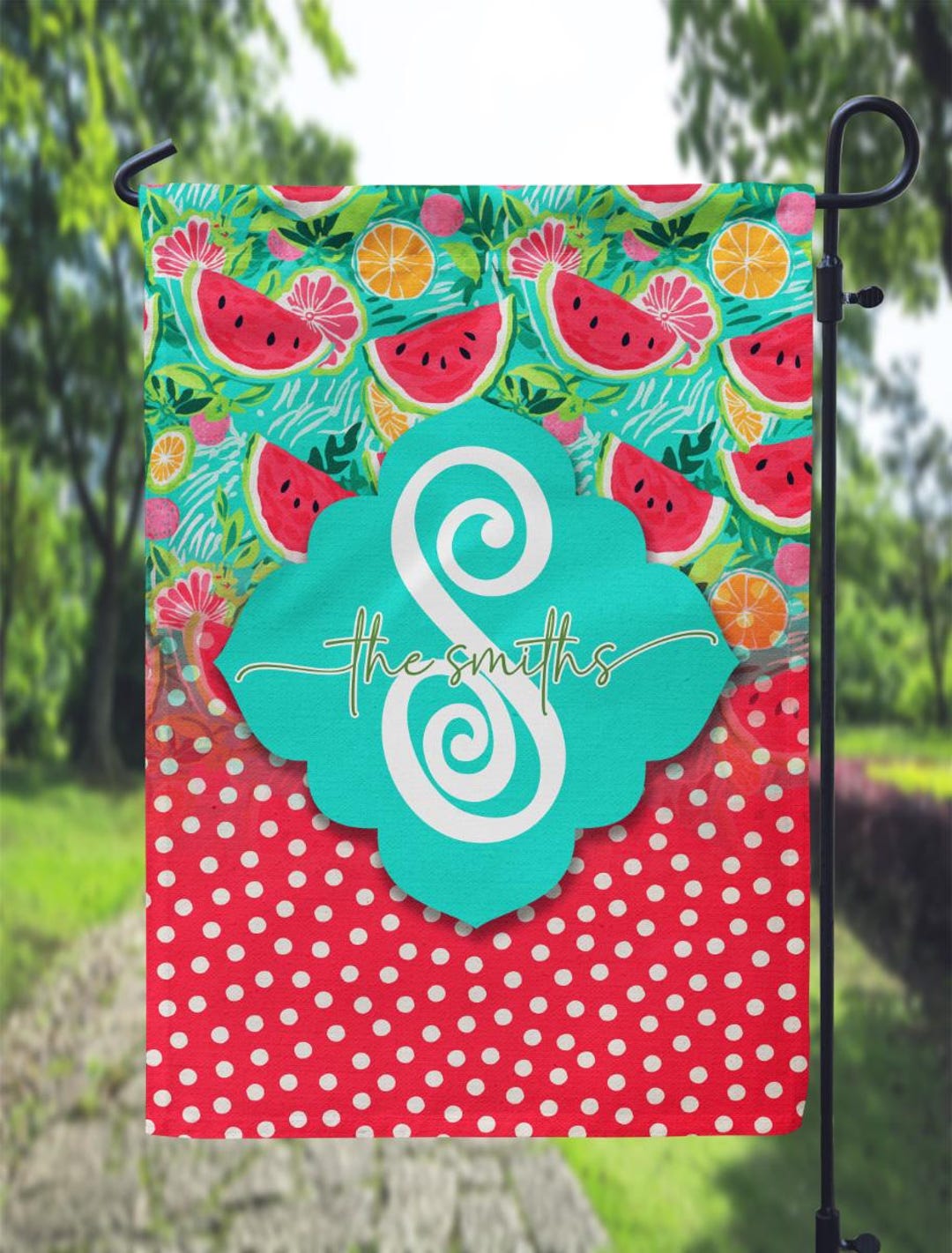 DIGITAL FILE Floral Watermelon Polka Dot Garden Flag Sublimation ...