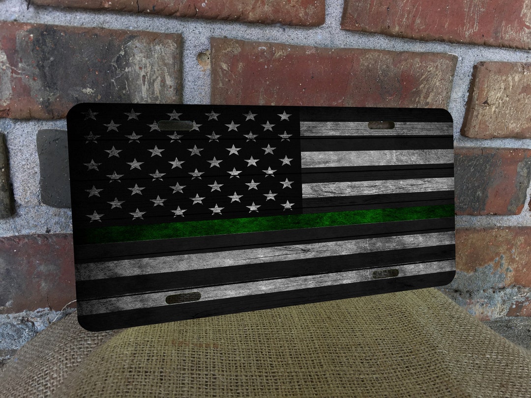 DIGITAL FILE Wooden American Flag Green Line License Plate Sublimation ...