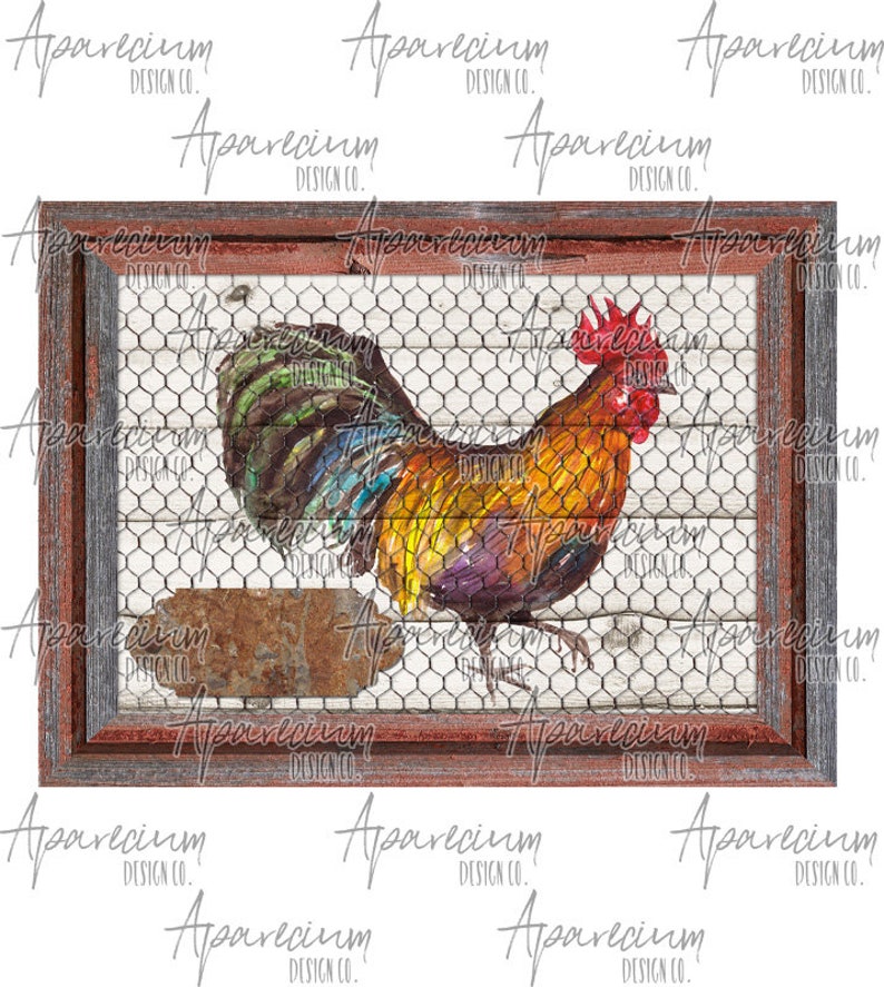 DIGITAL FILE Wooden Frame Chicken Wire and Painted Rooster - Etsy