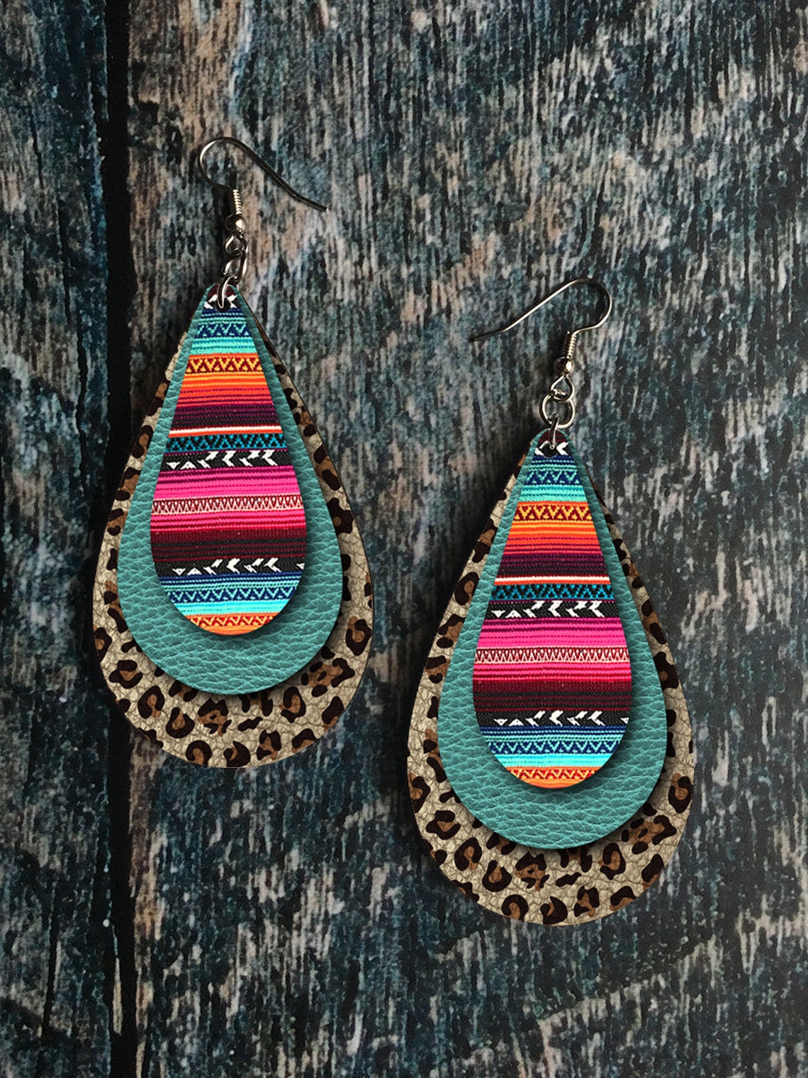 DIGITAL FILE Leopard Print and Serape Leather Look Drop Earring ...