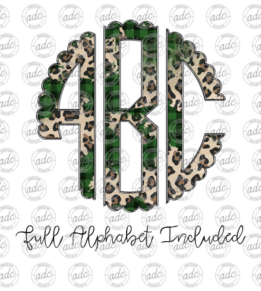 DIGITAL FILE Green Buffalo Plaid and Leopard Print Monogram Alphabet ...