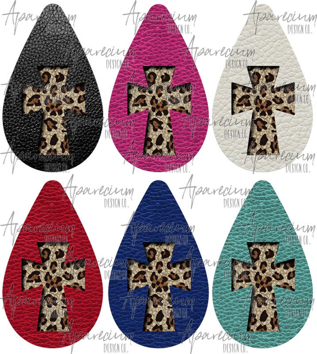 DIGITAL FILE Leopard Print Cross Leather Look Drop Earring Sublimation ...