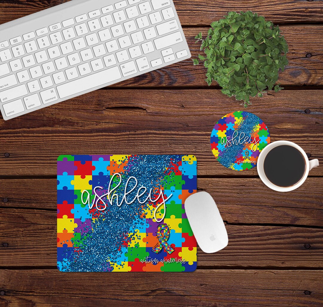 DIGITAL FILE Autism Awareness Mouse Pad and Coaster Desk Set ...