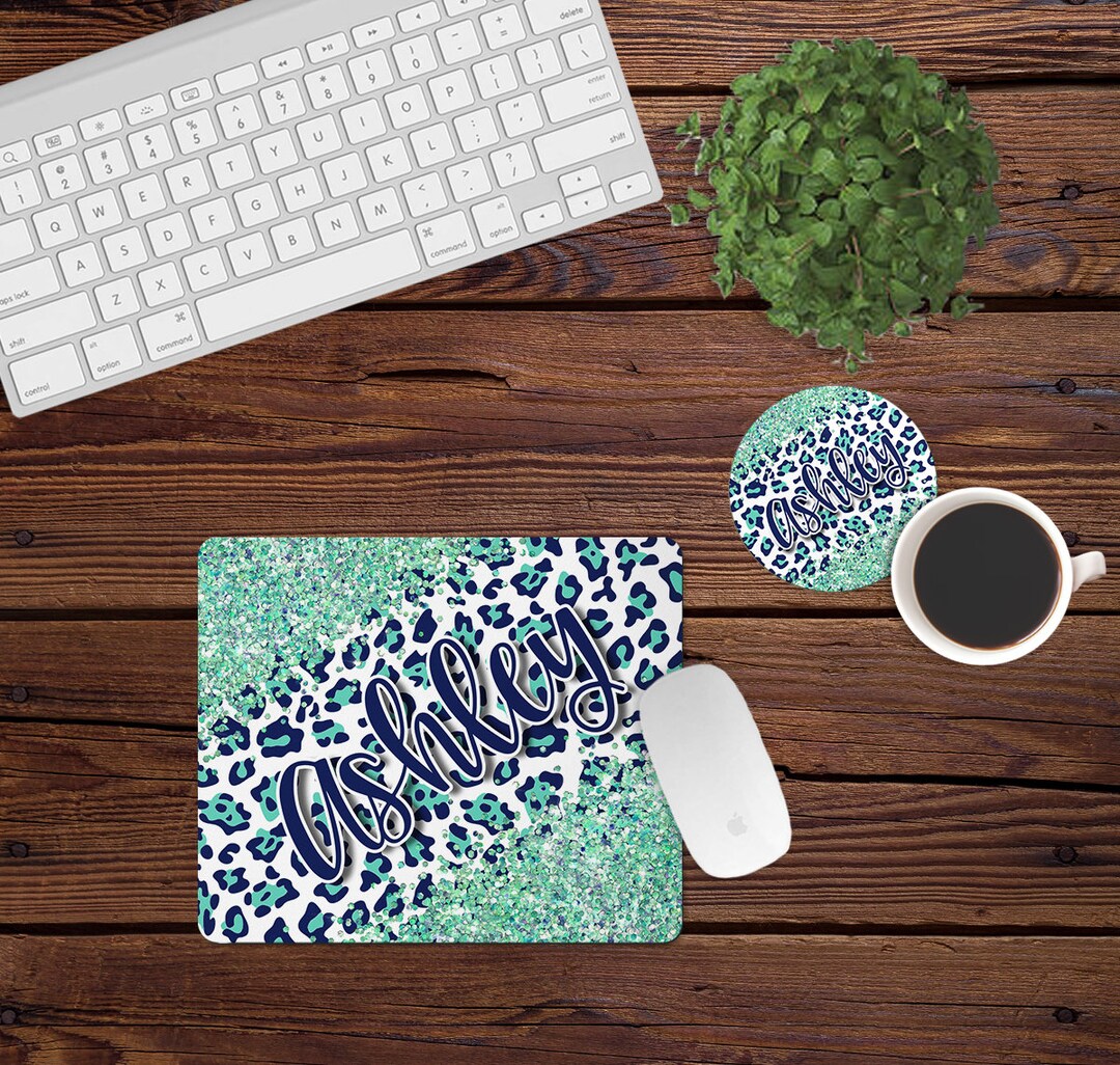 DIGITAL FILE Navy Blue Mint Green Leopard Print Glitter Look Mouse Pad ...