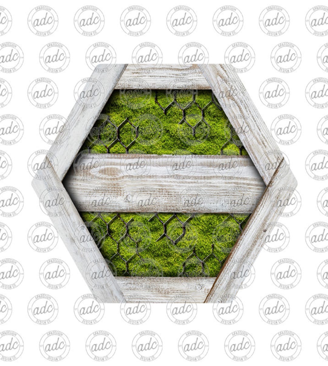 DIGITAL FILE Mossy Wooden Chicken Wire Hexagon Door Hanger Sublimation ...