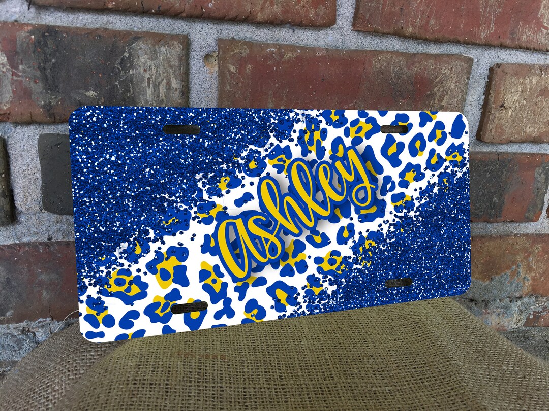 DIGITAL FILE Blue and Yellow Leopard Print Glitter Look License Plate ...