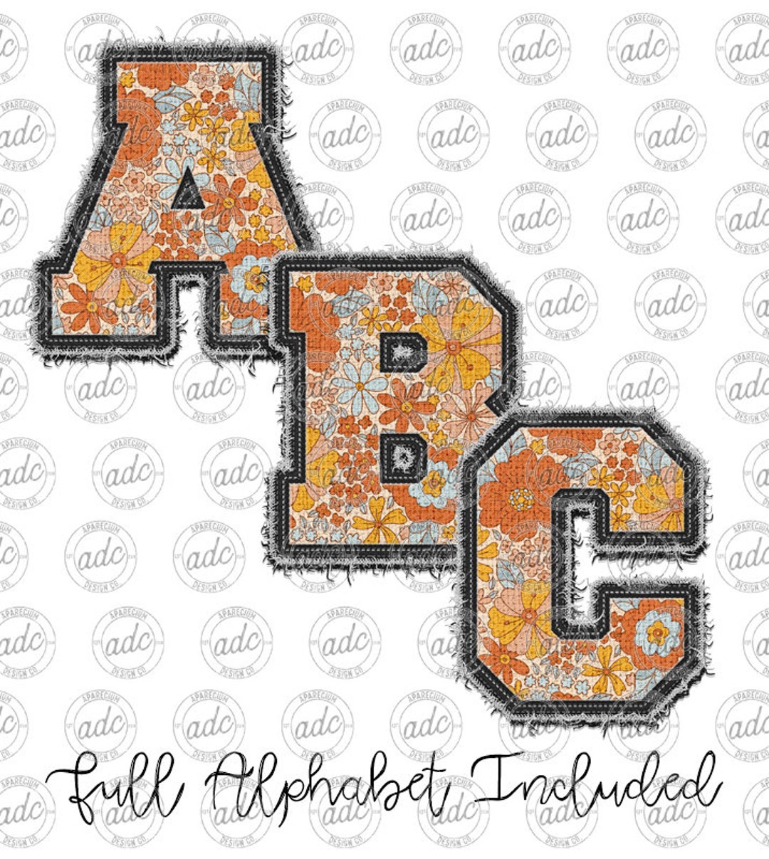 DIGITAL FILE Frayed Fabric Retro Floral Alphabet Bundle Sublimation ...