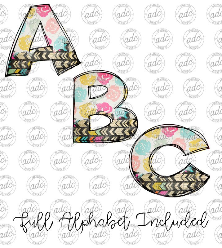 DIGITAL FILE Boho Floral Alphabet Bundle Sublimation Design - Etsy