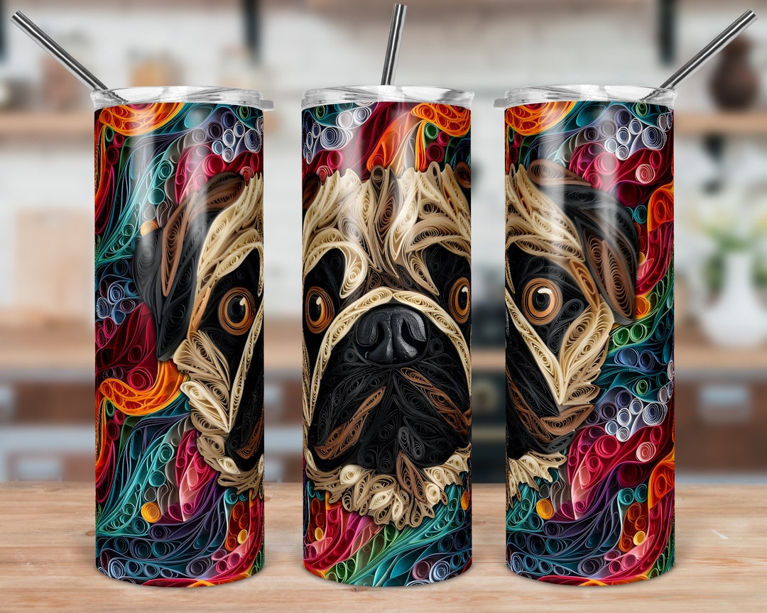 DIGITAL FILE Quilled Paper Pug Dog Skinny Tumbler Sublimation Design - Etsy