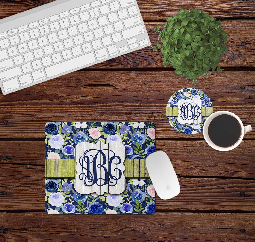 DIGITAL FILE Blue Floral Mouse Pad and Coaster Desk Set Sublimation ...